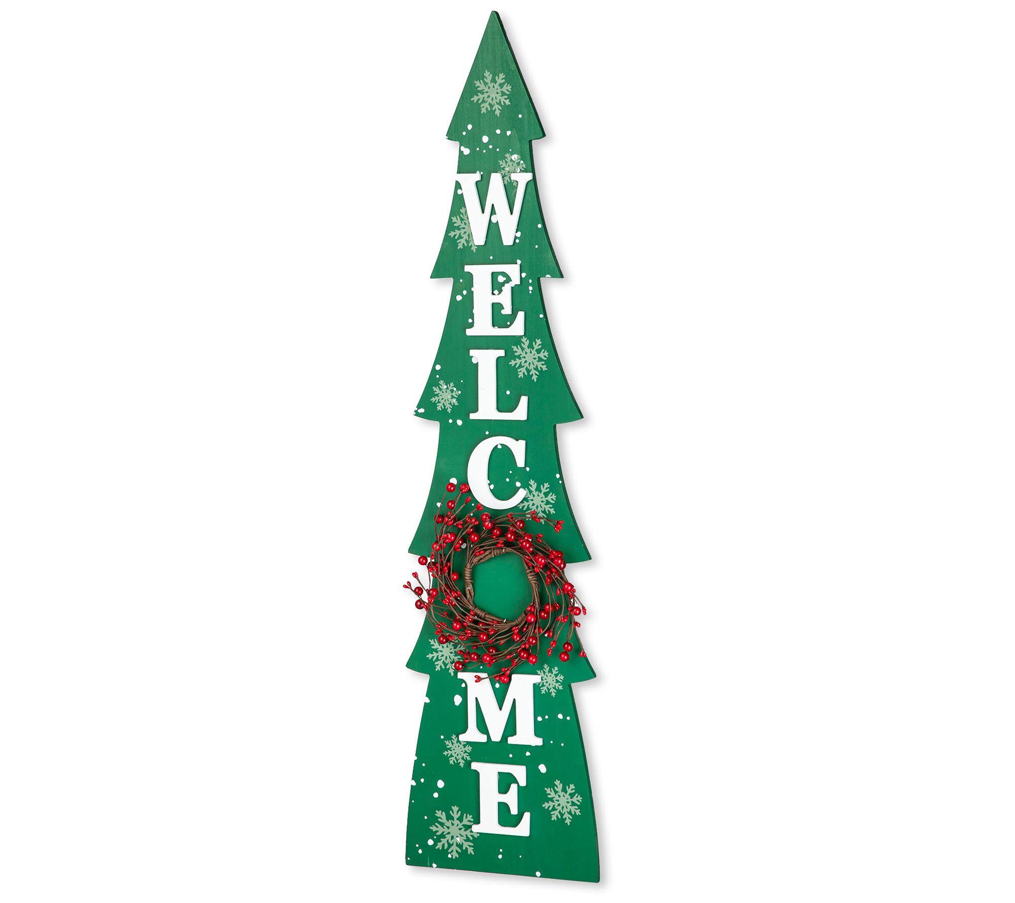 Glitzhome 42" WELCOME Christmas Tree Porch SignW Mini Wreath - QVC.com
