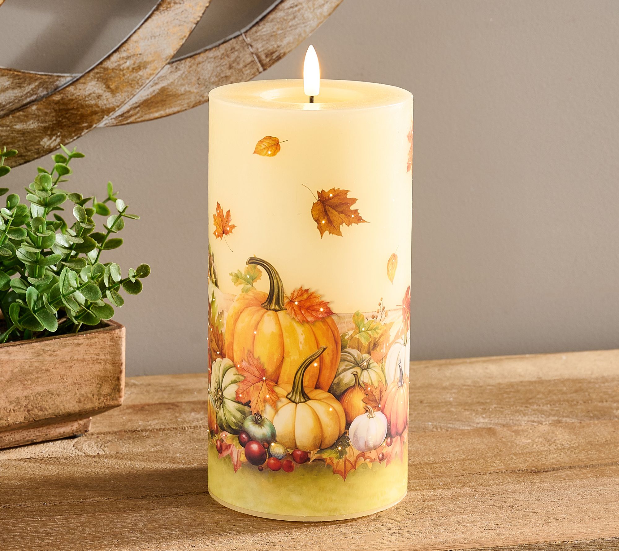 "As Is" Harvest 4"x8" Lit Wax Fiber Optic Pillar by Valerie - QVC.com