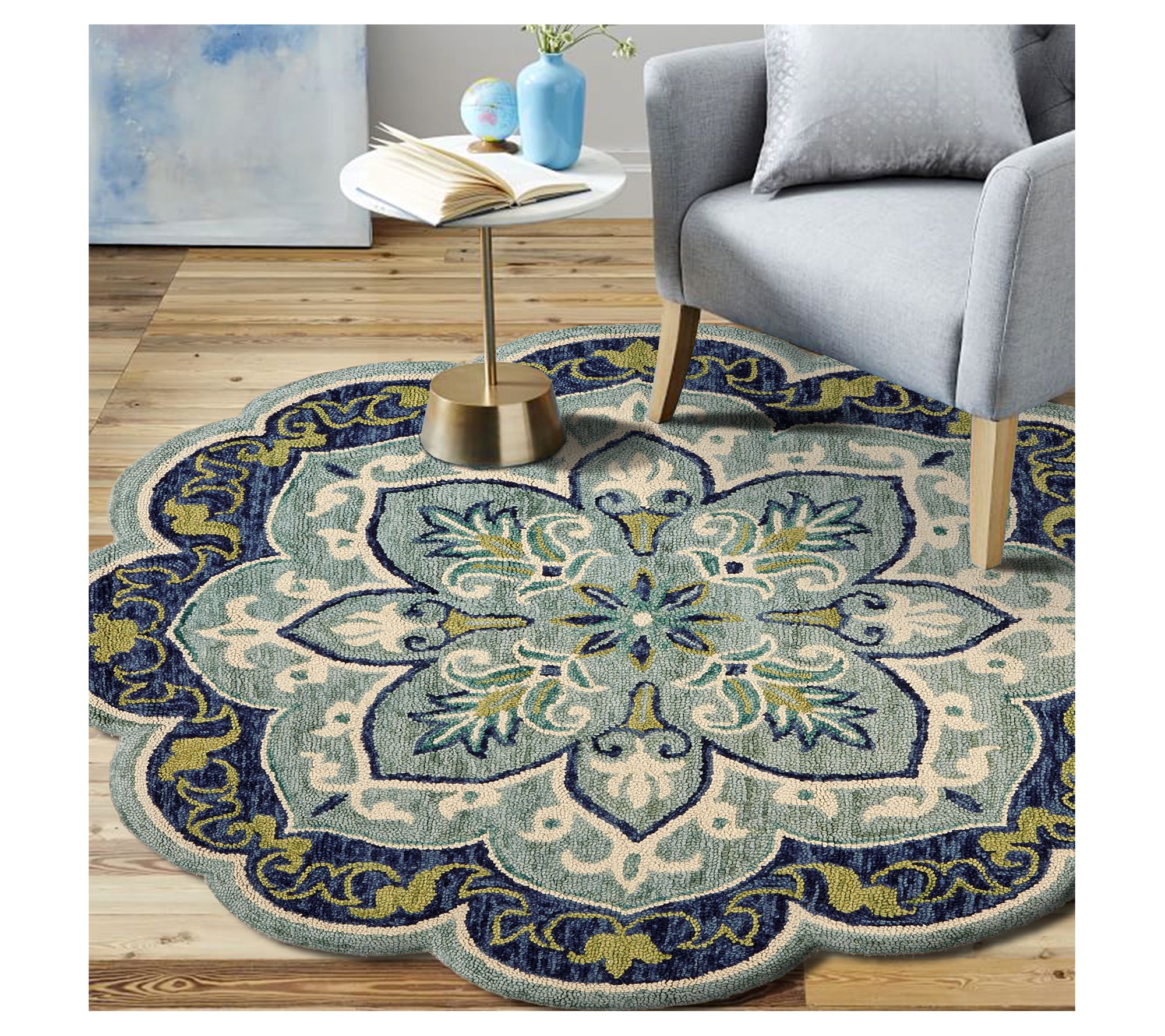 Ox Bay Scalloped Floral Medallion Wool Indoor 6' Round Rug - QVC.com
