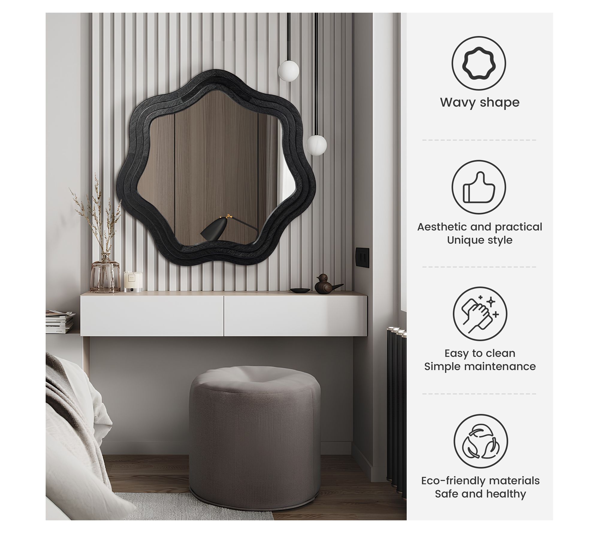 Glitzhome 34" D Modern Tripled Wood Frame WavyWall Mirror - QVC.com