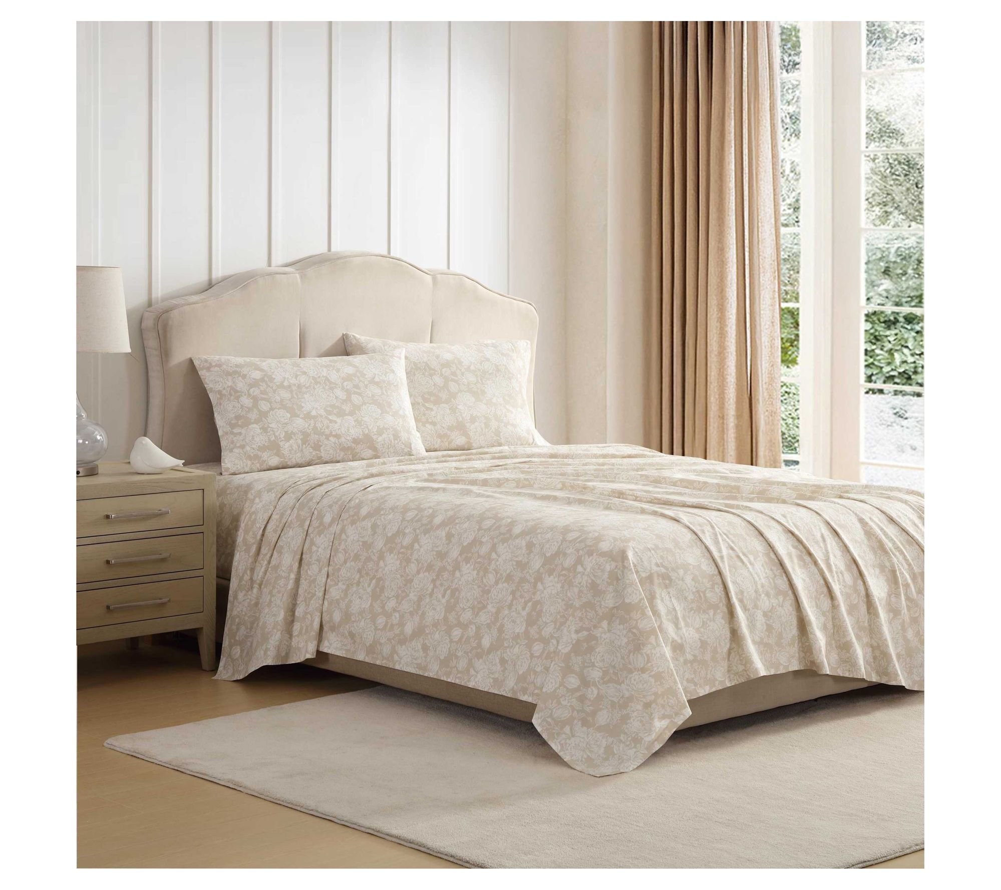 Laura Ashley Meredith Beige Cotton Percale Queen Sheet Set - QVC.com