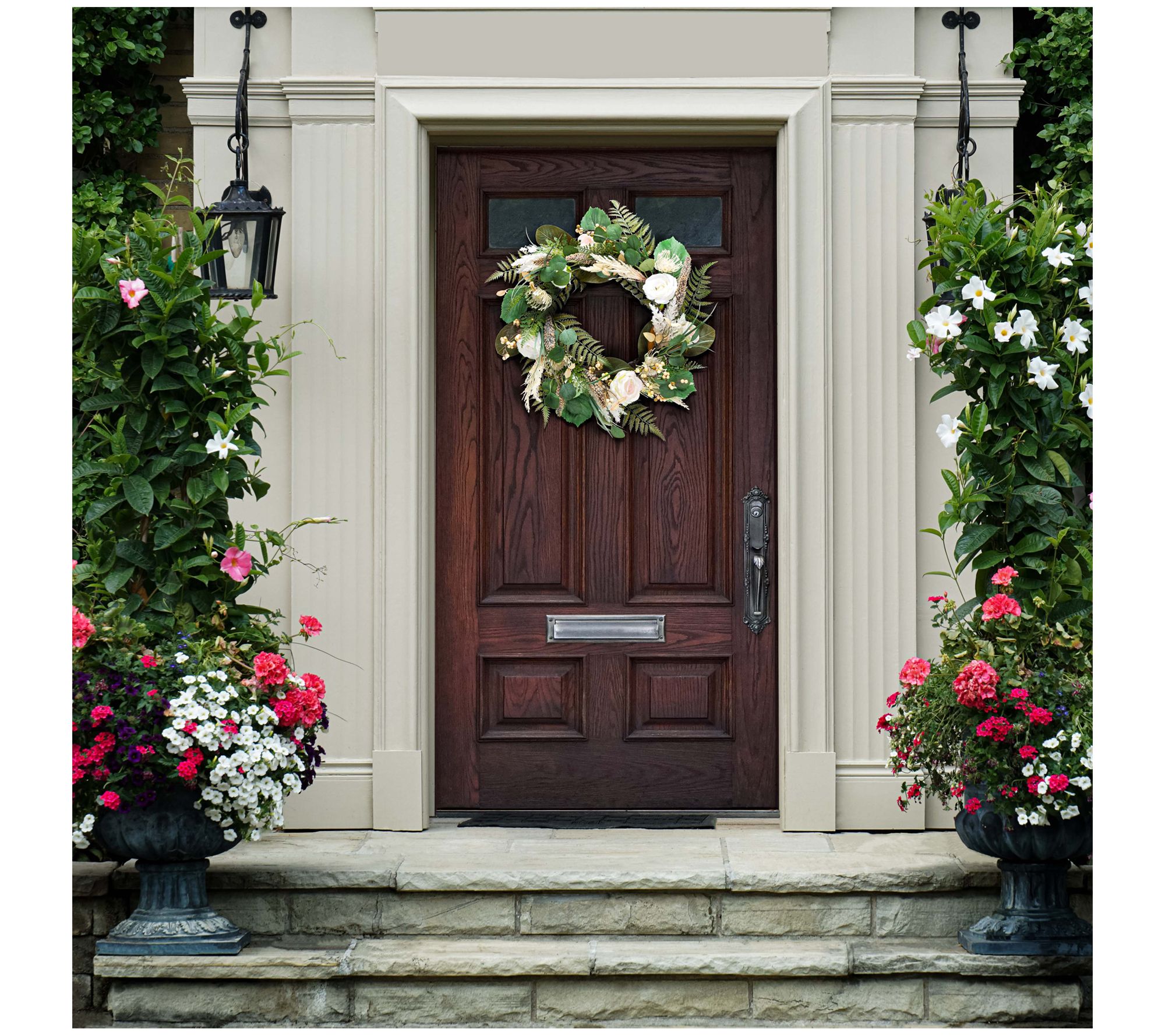 Safavieh Faux 28" Rose & Fern Wreath - QVC.com