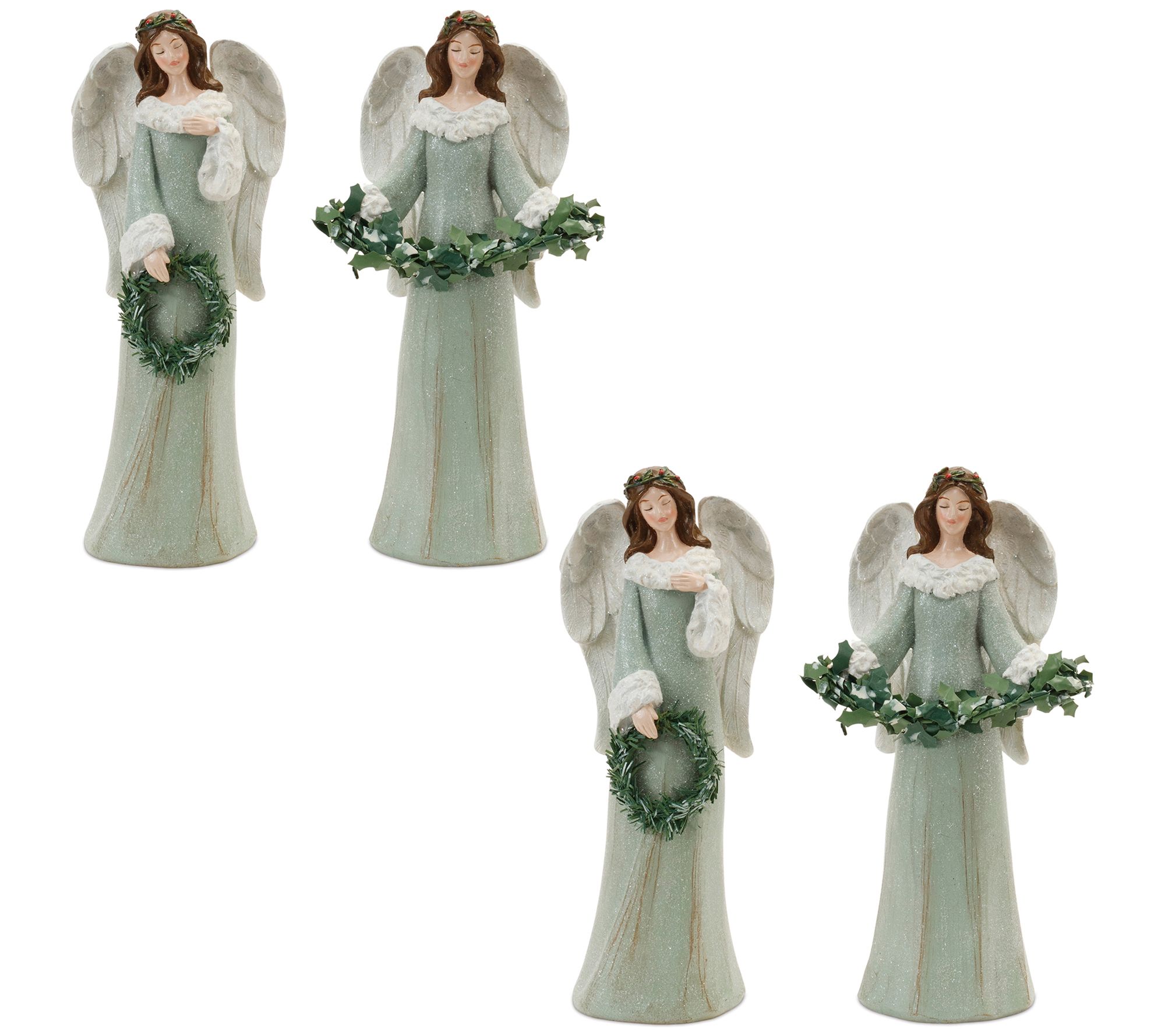 Melrose Glittered Angel with Pine and Holly Accent (Set of 4) - QVC.com