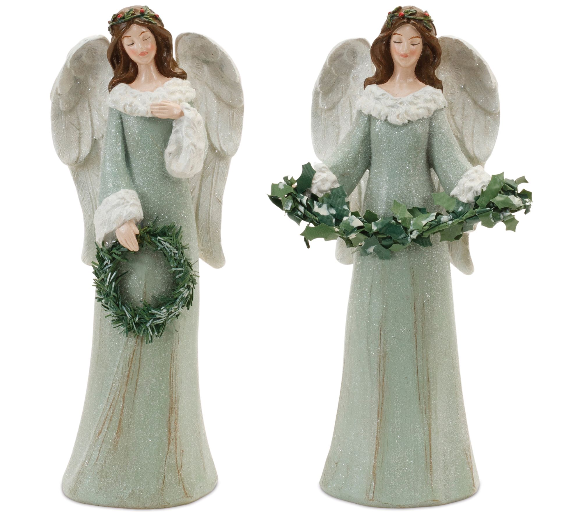 Melrose Glittered Angel with Pine and Holly Accent (Set of 4) - QVC.com
