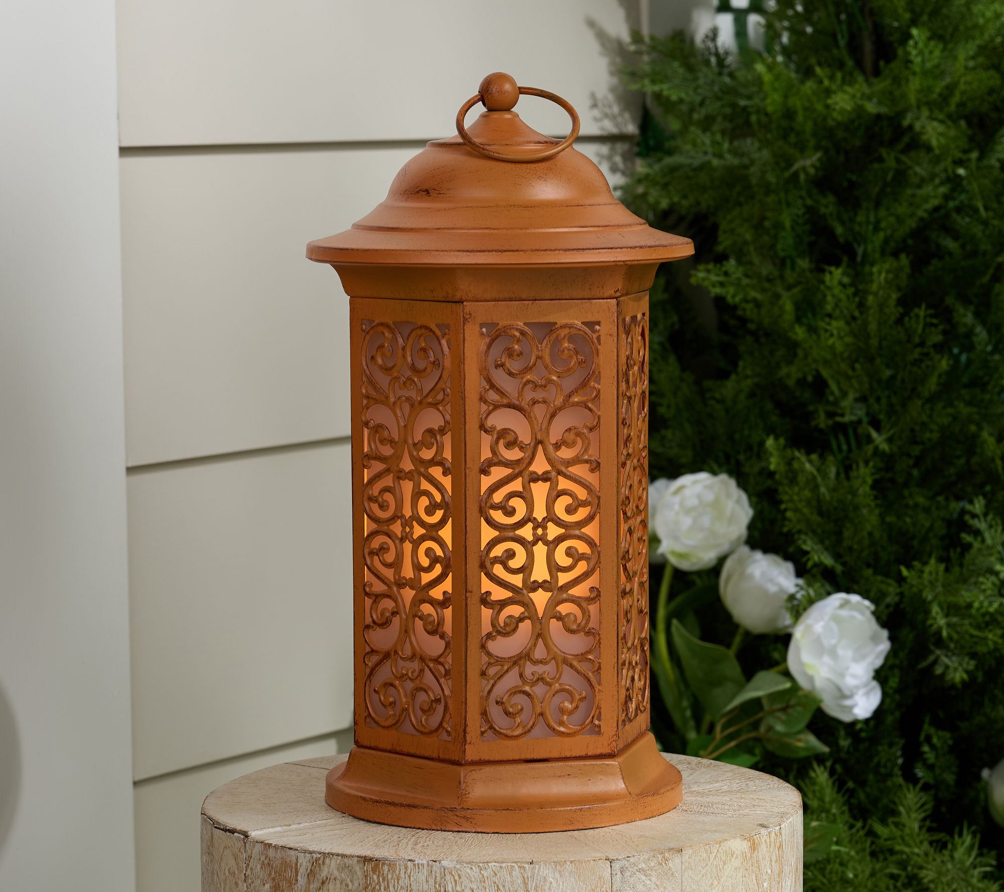 "As Is" 14" In/Outdoor Flickering Flame Scroll Lantern Valerie - QVC.com