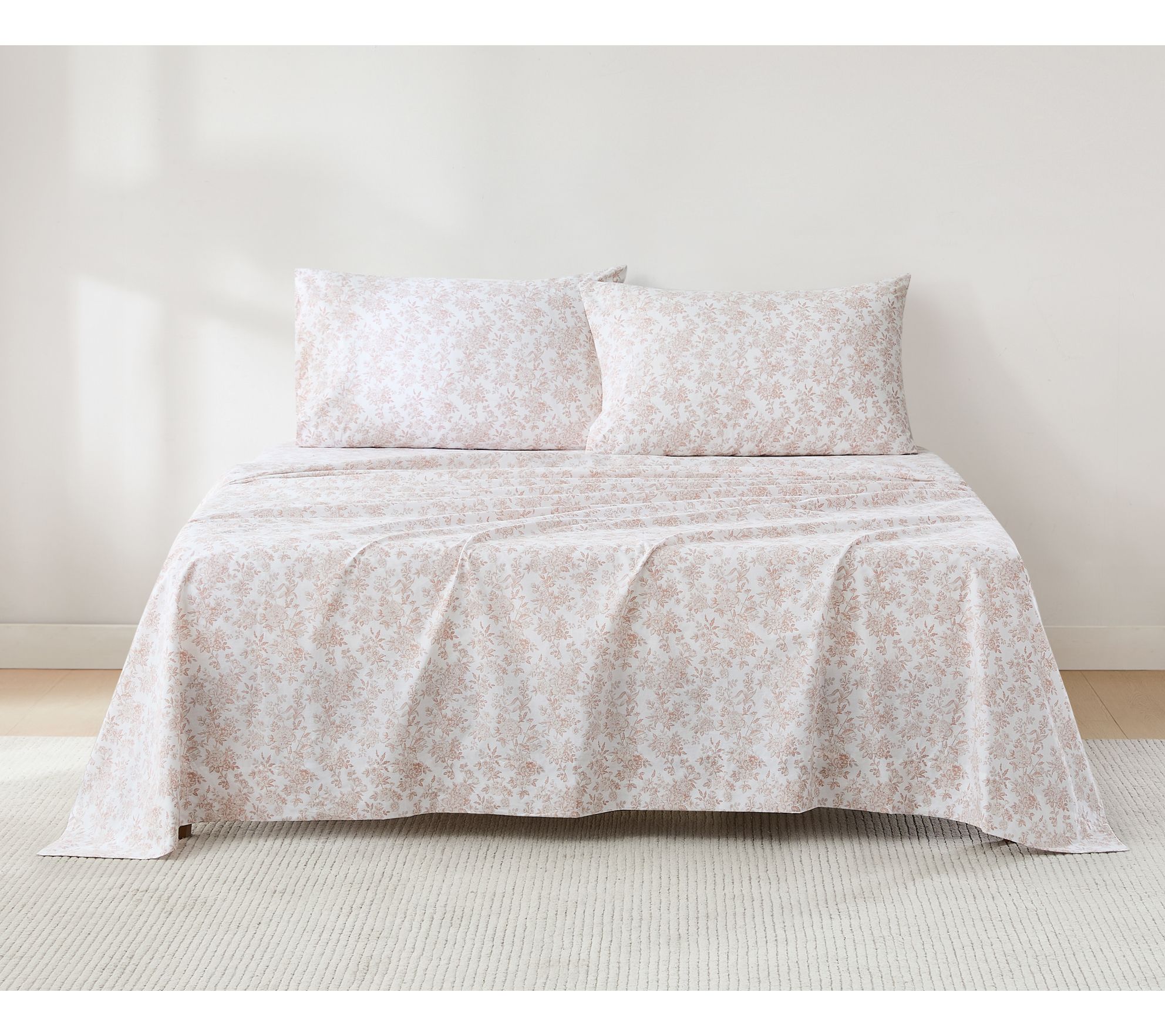 Lush Decor Peony Toile Cotton Sheet Set Peach 4-Piece Set Full - QVC.com