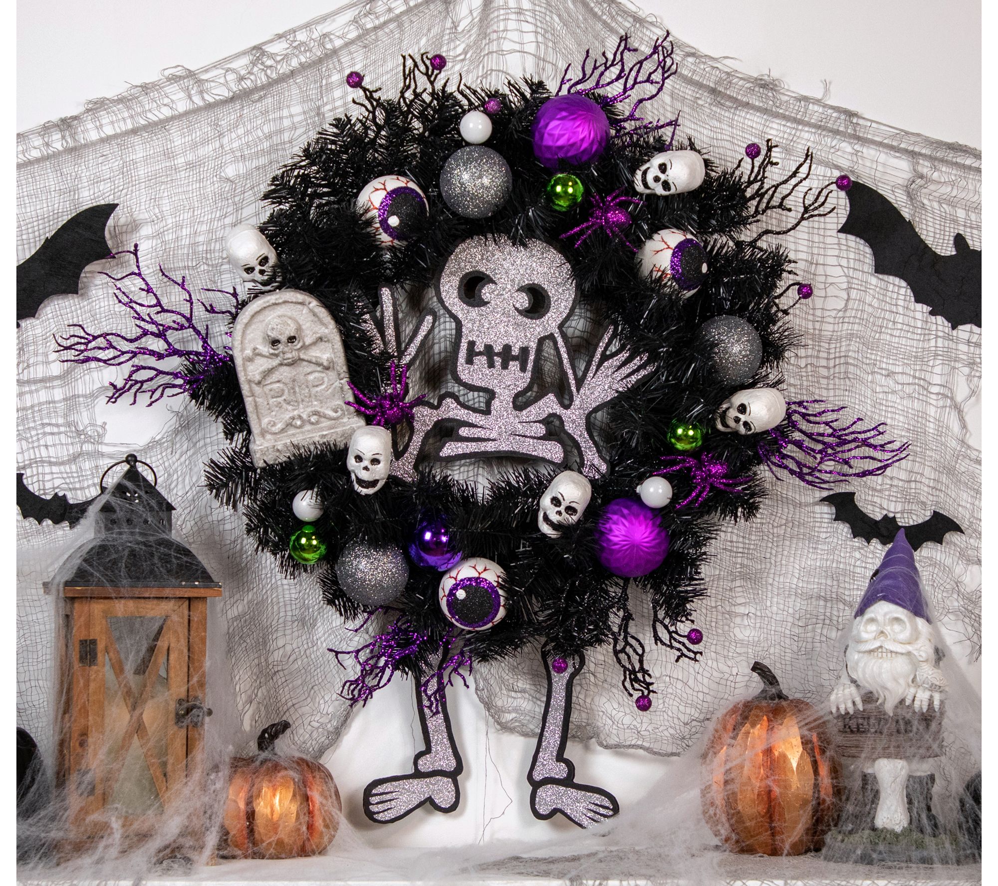 Northlight Spooky Skeleton Pine Halloween Wreat24" Unlit - QVC.com
