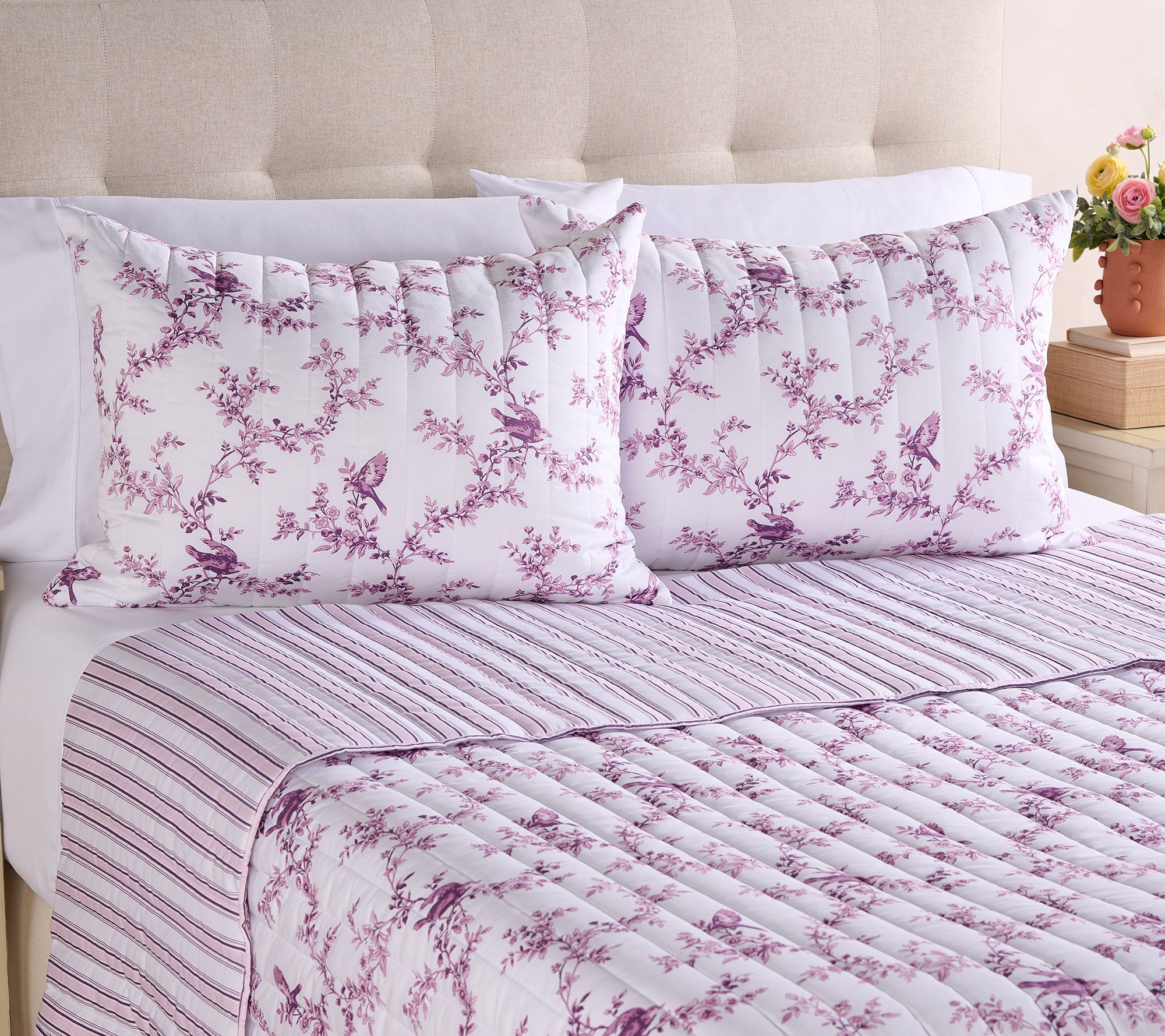 Springtime Songbird Reversible Quilt Set by Kim Gravel - QVC.com
