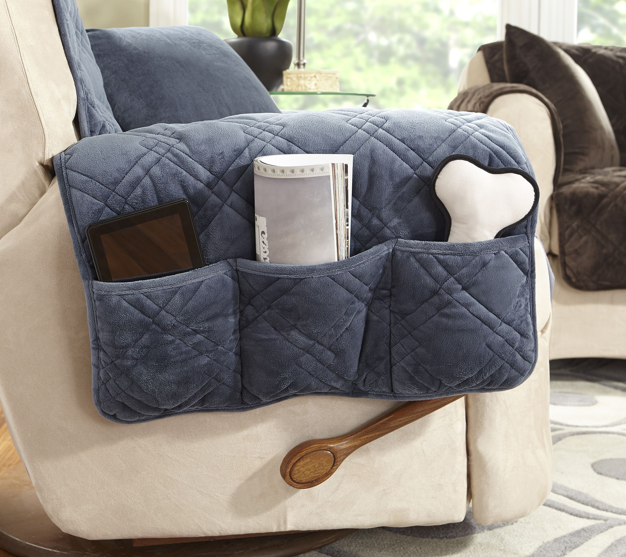 Sure Fit Plush Comfort Chair Furniture Cover w/Pockets & Non-Skid Back ...