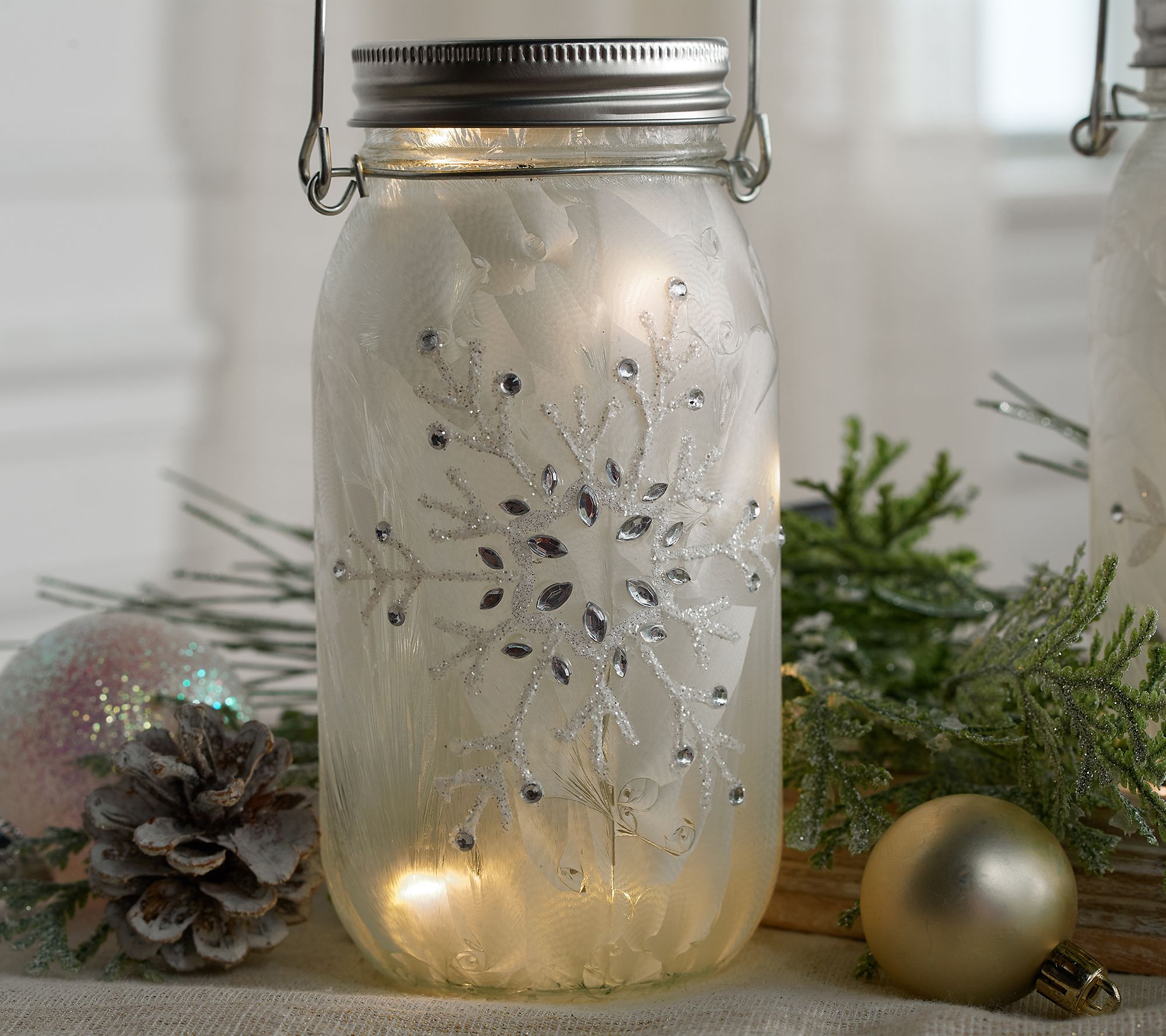 Set of 3 Illuminated 6.5" Snowflake Mason Jars by Valerie - QVC.com