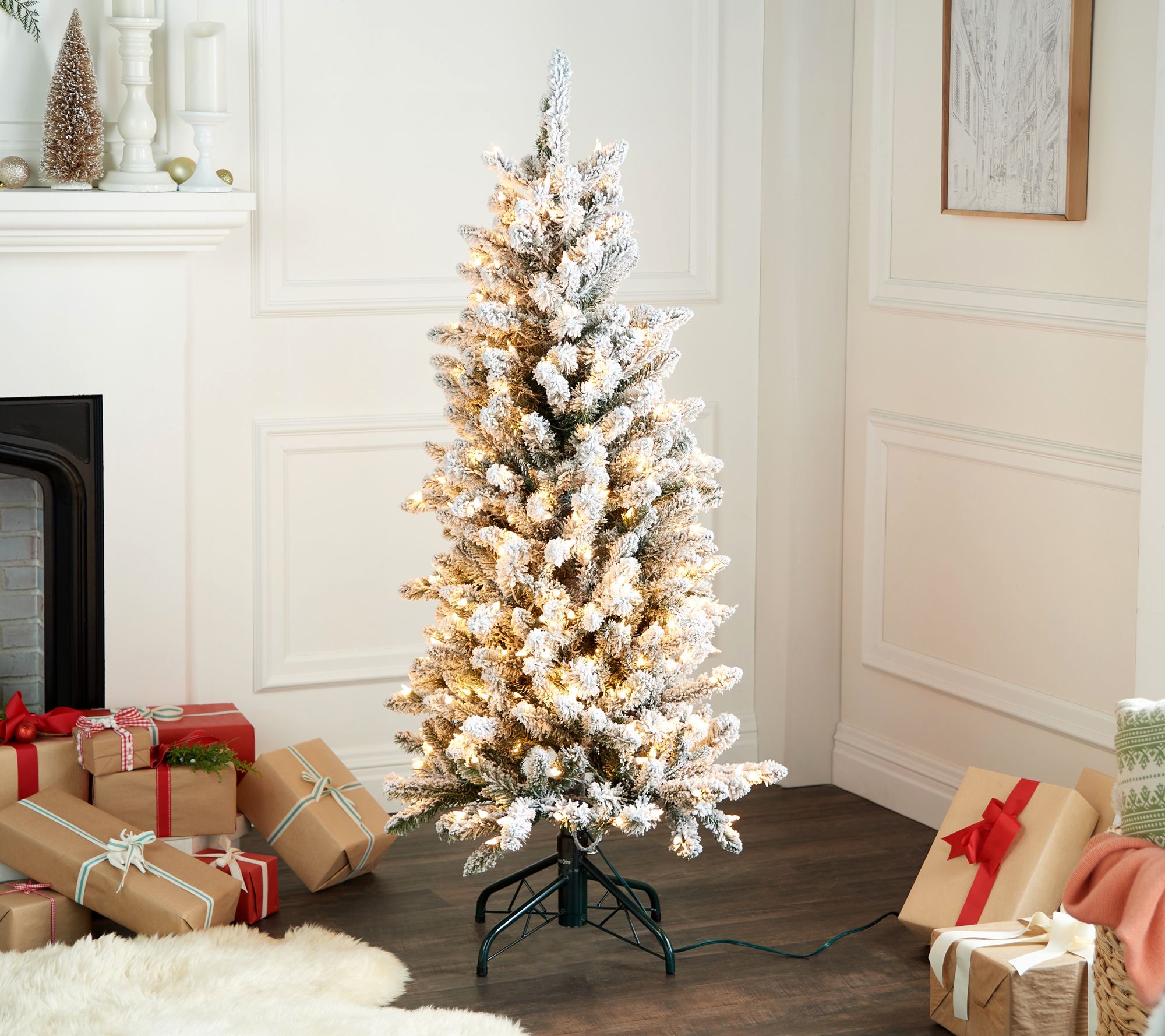 "As Is" Bethlehem Lights 5' Flocked Overlit Slim SpruceTree - QVC.com