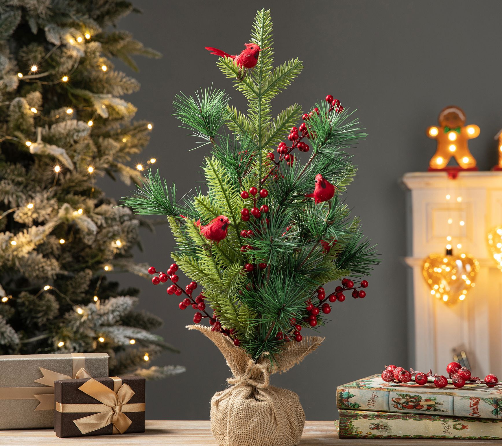 Glitzhome 20"H Christmas Cardi nal Table Tree Decor - QVC.com