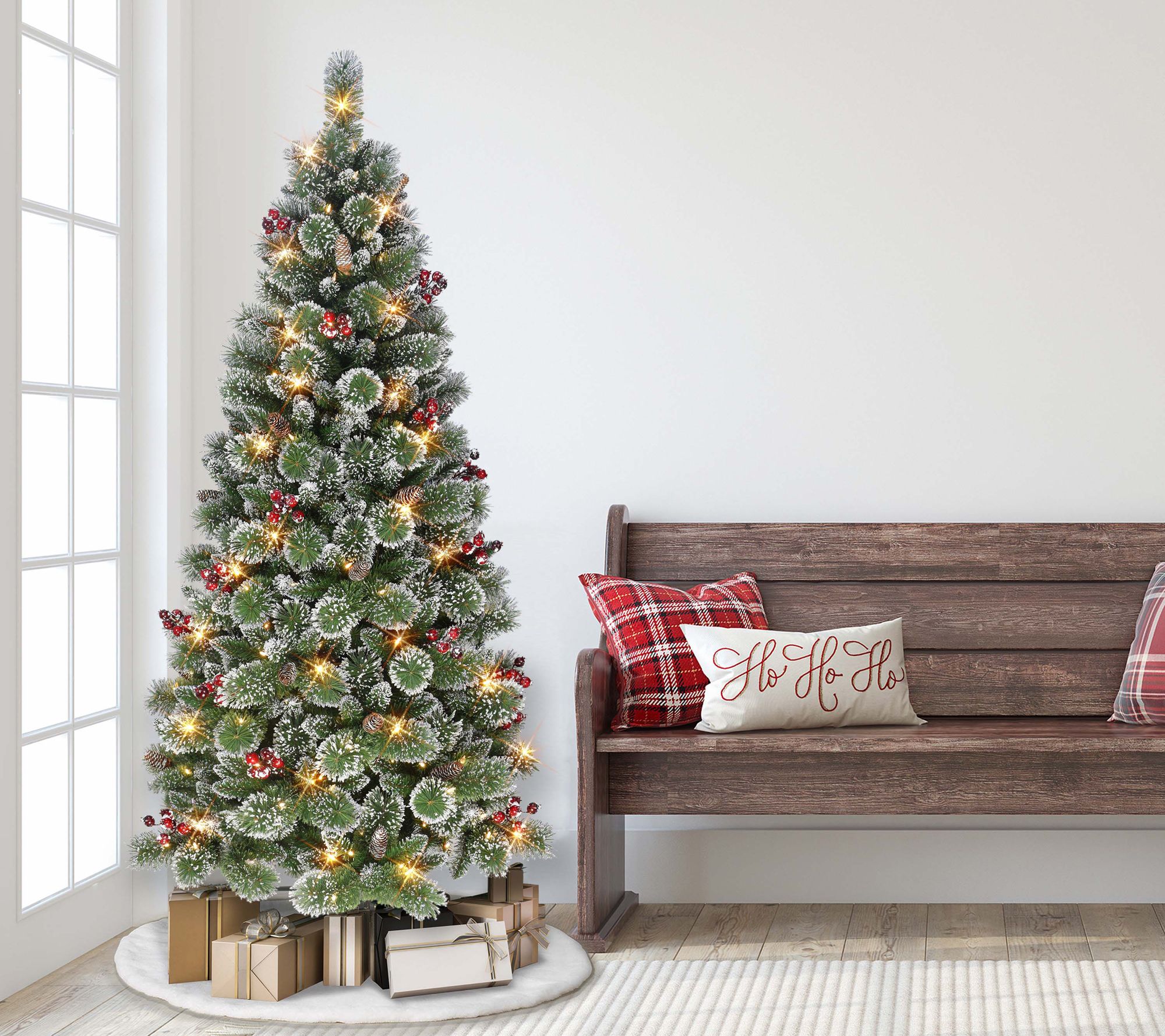 Puleo 6.5' Pre-lit Snowy Valley Pine Tree - QVC.com