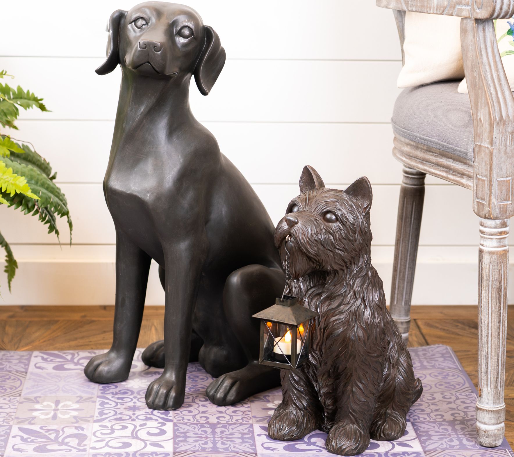 Melrose Dog with Lantern Statue Decor 15.5"H - QVC.com