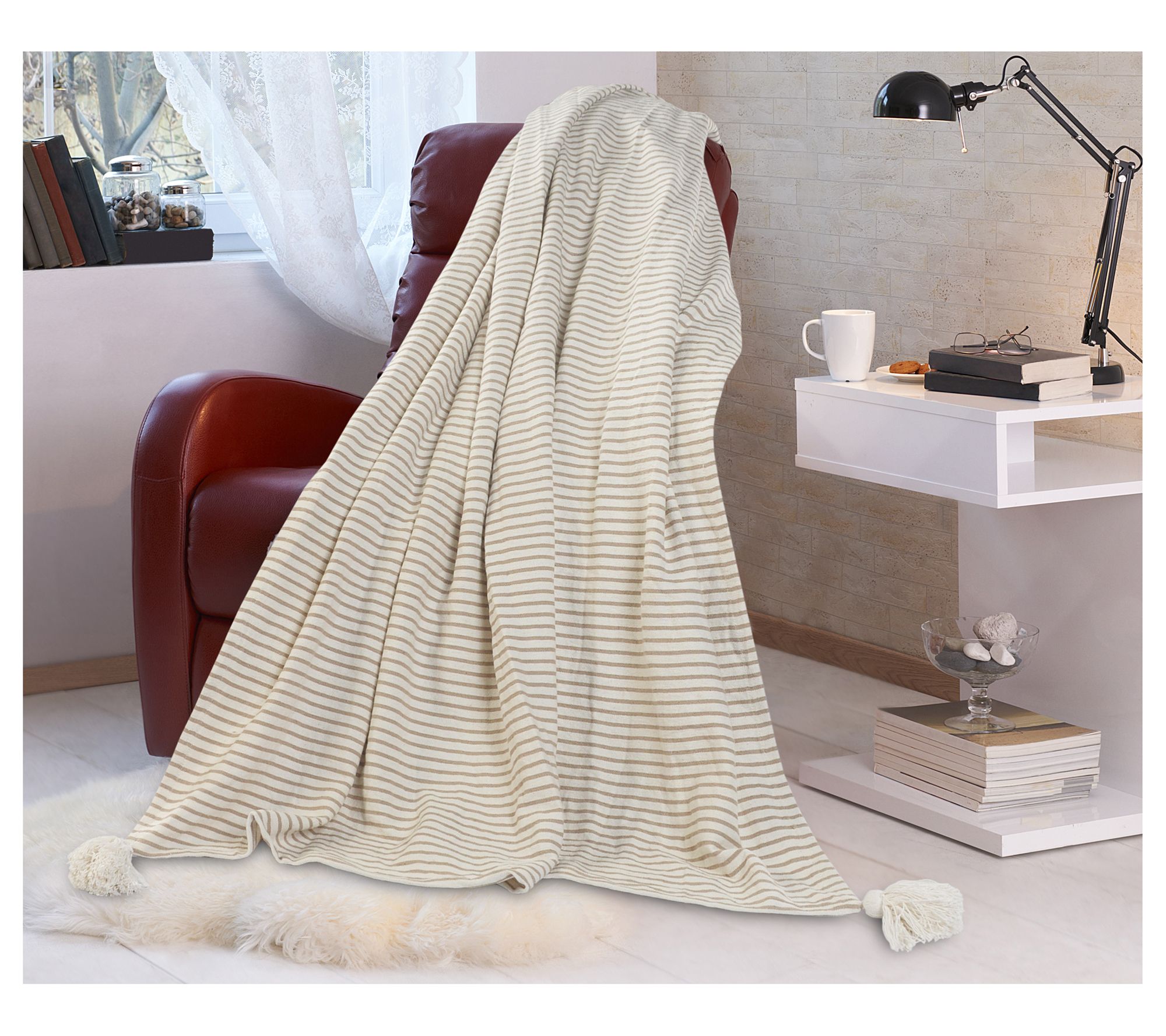 Ox Bay Striped Transitional Cotton Throw Blanke t - QVC.com