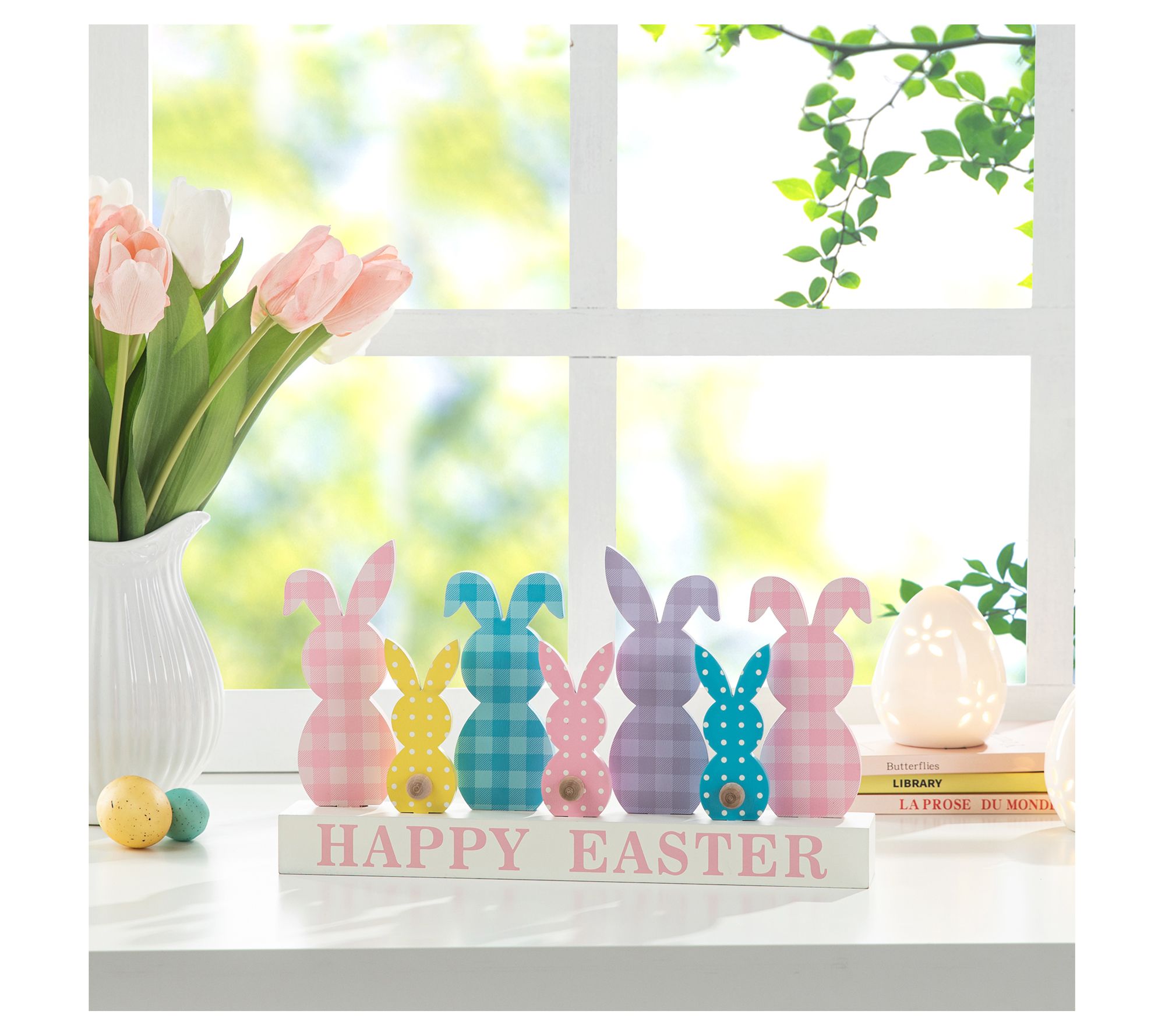 Glitzhome 11.75" Wooden Happy Easter Bunny Family Table Decor - QVC.com