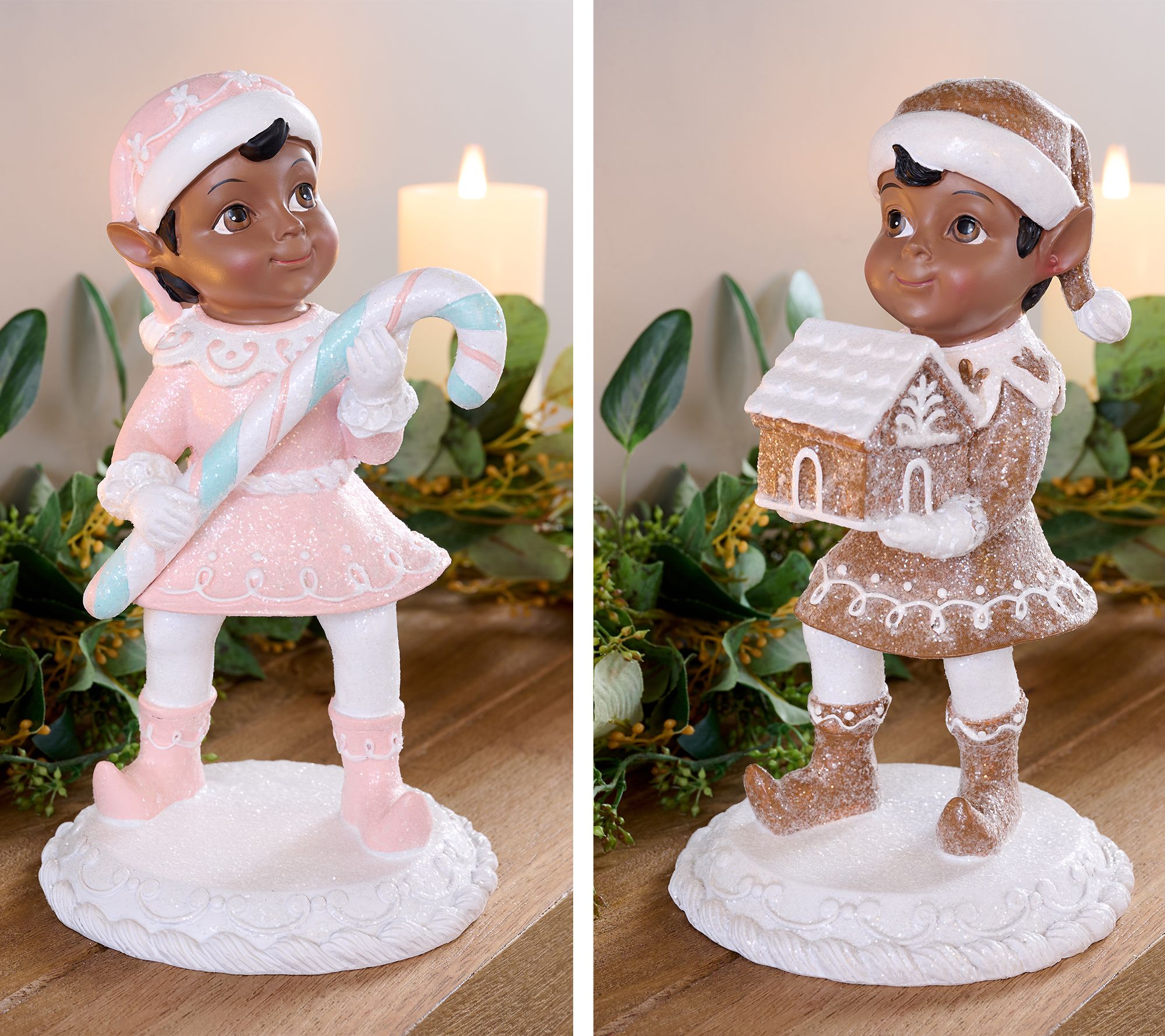 Gingerbread Lace Elf with House or Candy Cane by Valerie - QVC.com