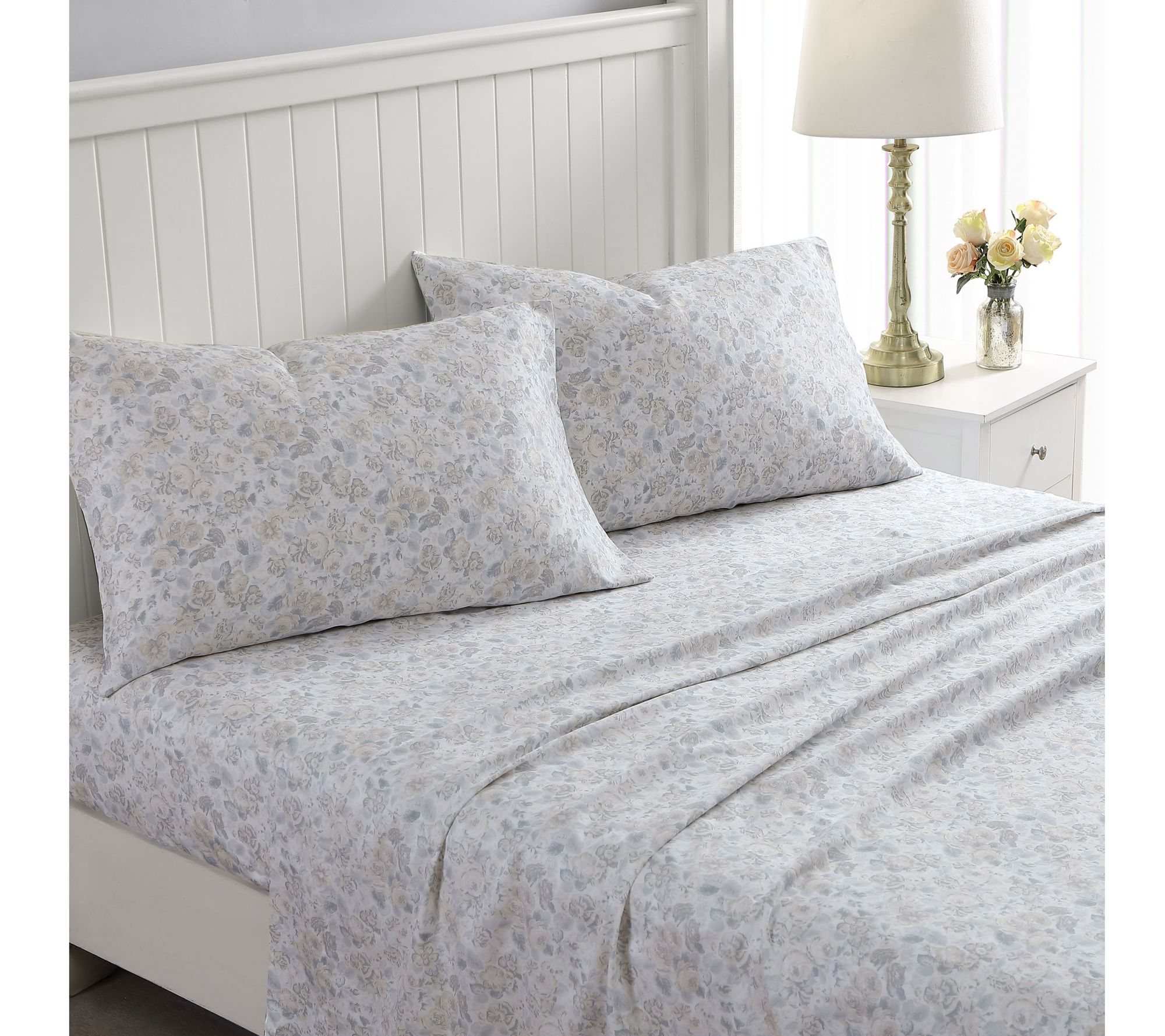 Laura Ashley Qu artet Cotton Gr ey 4-Piece Shee t Set-King - QVC.com