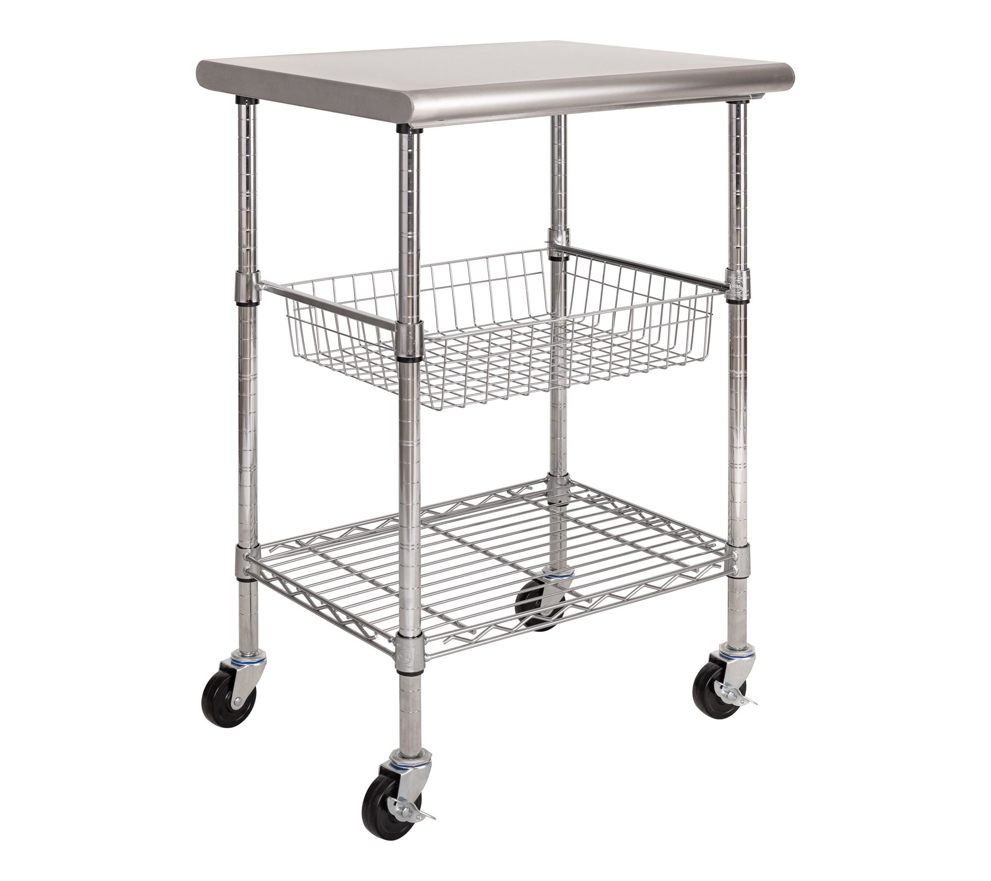 Seville Classics Stainless Steel Kitchen Cart with Basket - QVC.com