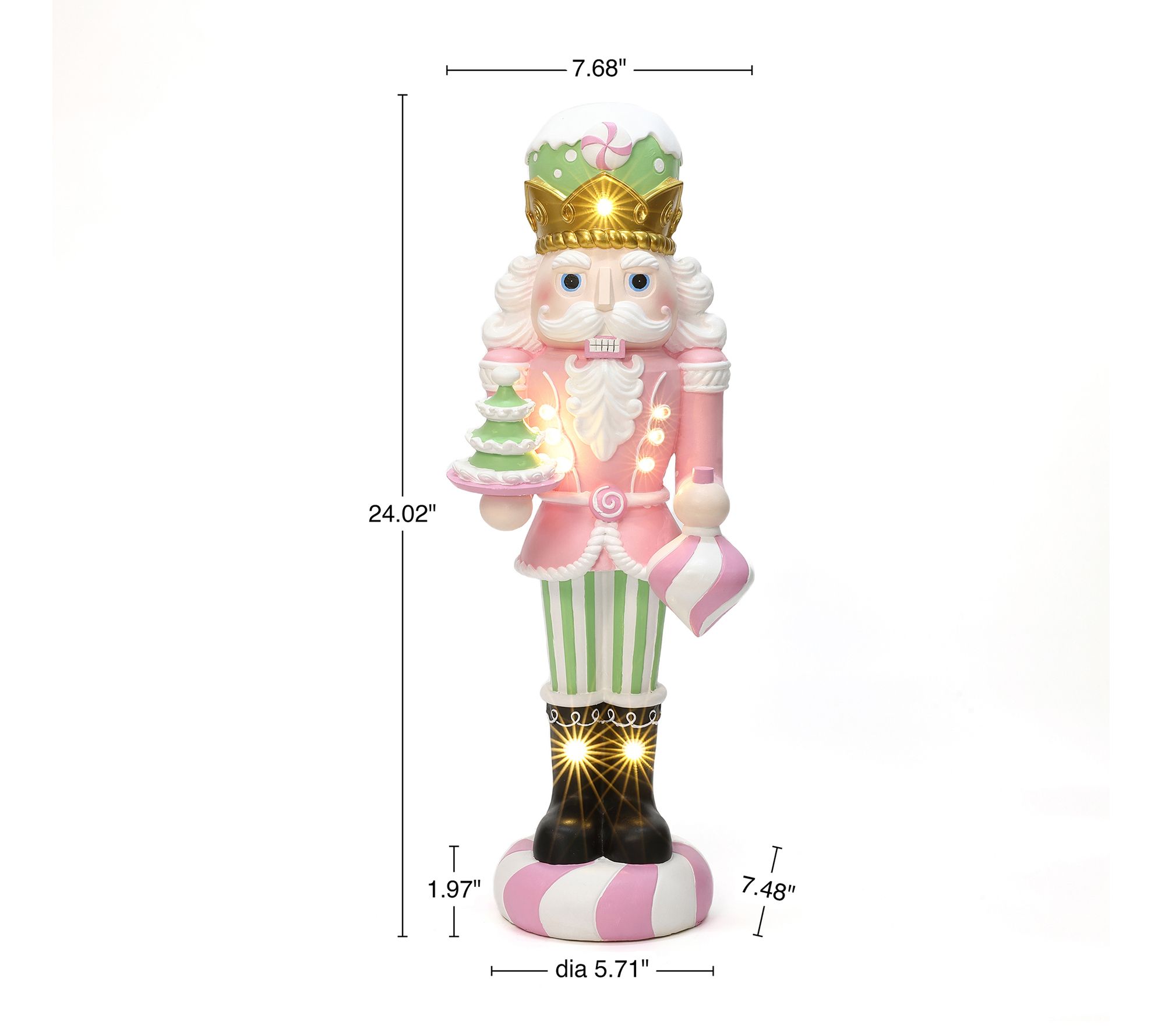 LuxenHome 2ft Lighted Nutcracker Pink Soldier with Candy Tree - QVC.com