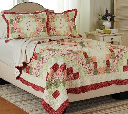 Garden Patchwork King 100% Cotton Quilt Set with Shams - QVC.com