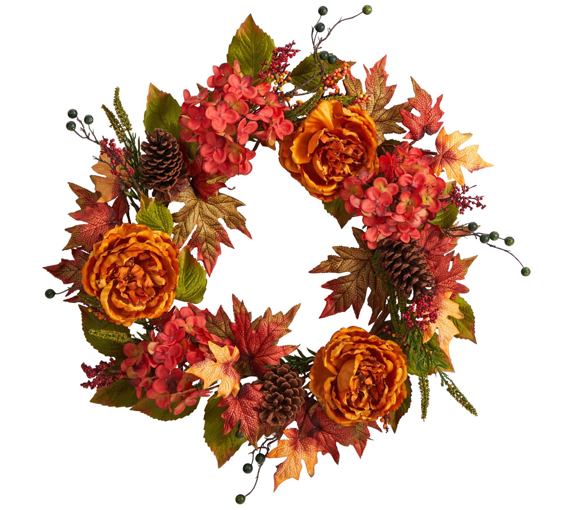 Nearly Natural 25" Fall Ranunculus, Hydrangea & Berries Wreath - QVC.com