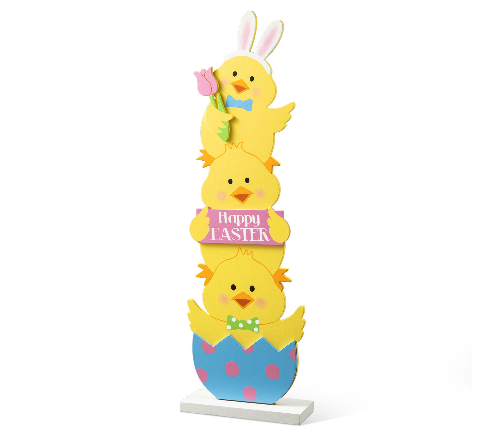 Glitzhome 30" HAPPY EASTER Wooden Stacked Chicks Porch Decor - QVC.com