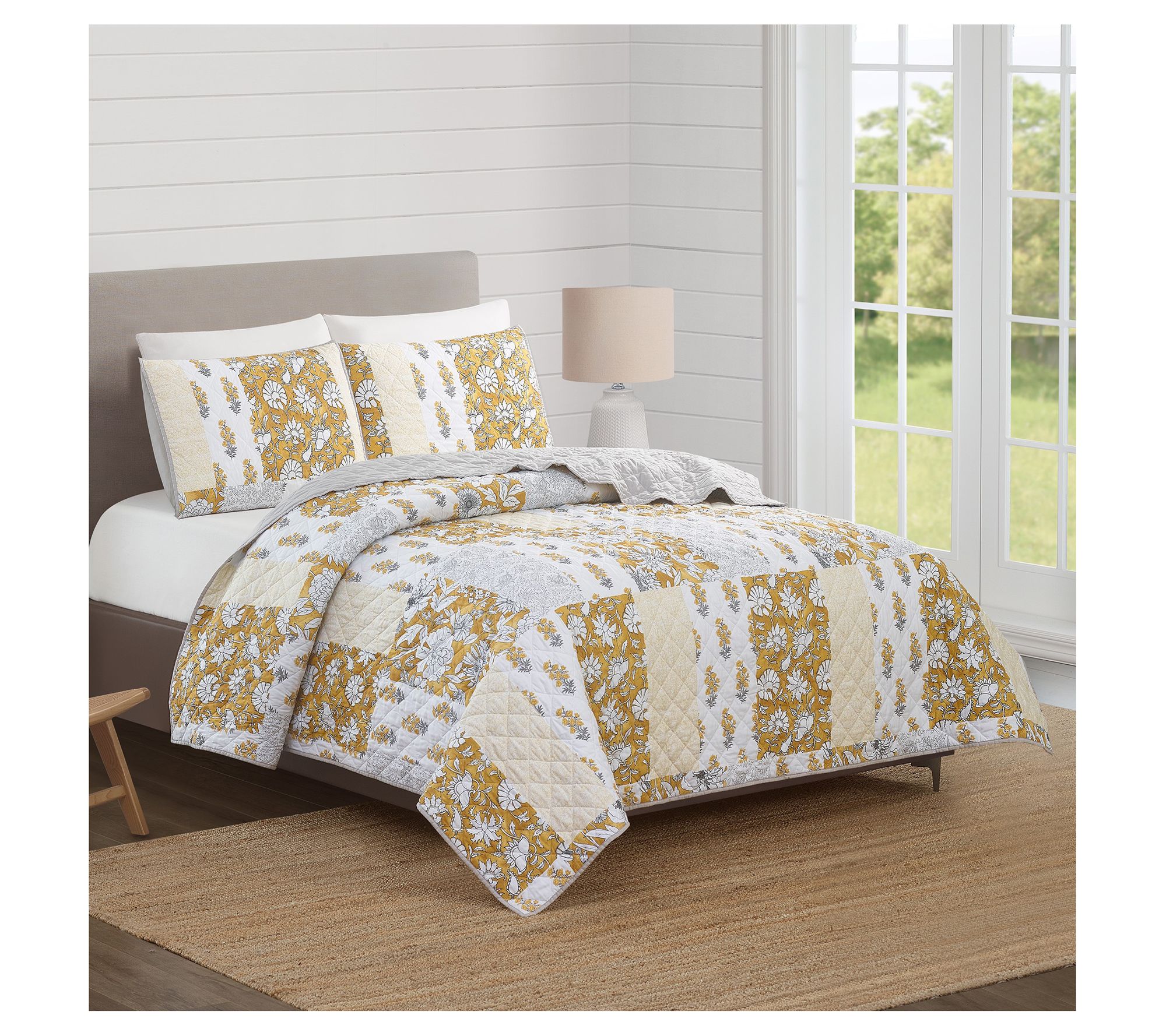Modern Heirloom Saffron 3-Piece King Quilt Set - QVC.com