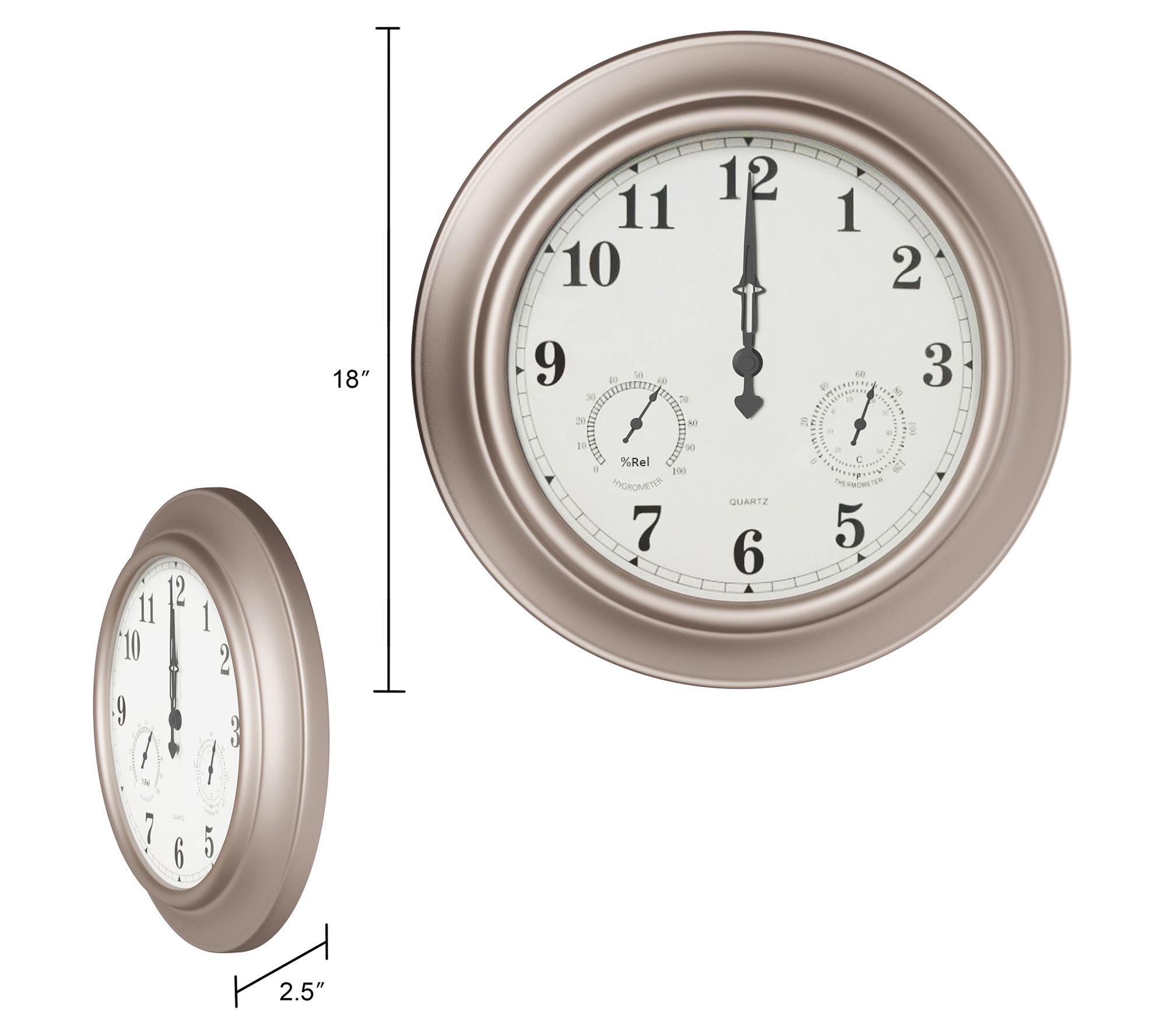 Pure Garden 18" Quartz Patio Wall Clock Thermometer - QVC.com