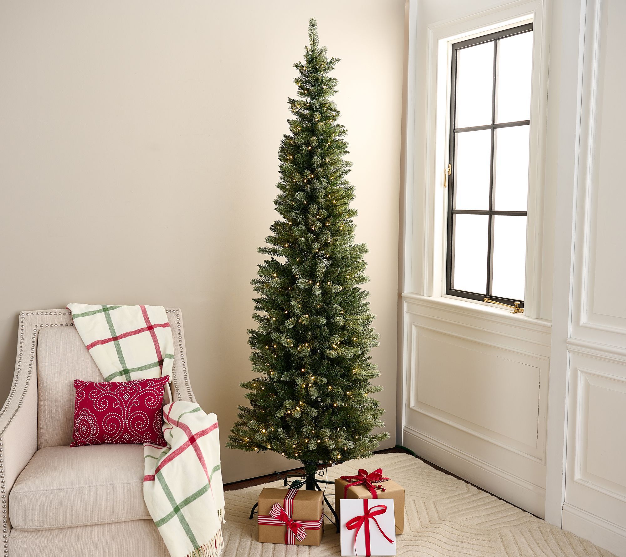 9' Twinkling Pencil Tree w/Glistening Branches by Valerie - QVC.com