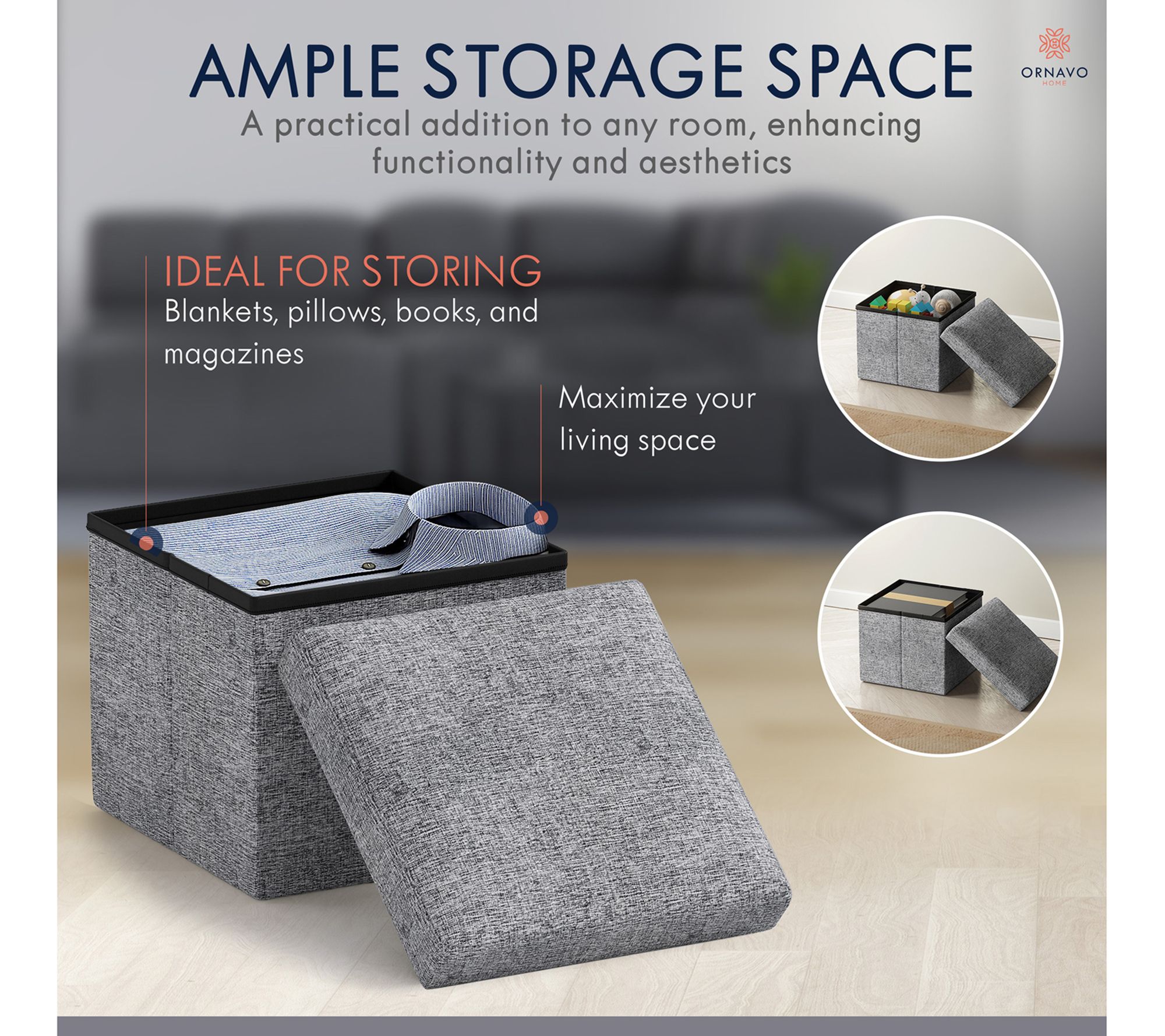 Ornavo Home 2 Pack Small Square Cube Storage Ottoman - QVC.com