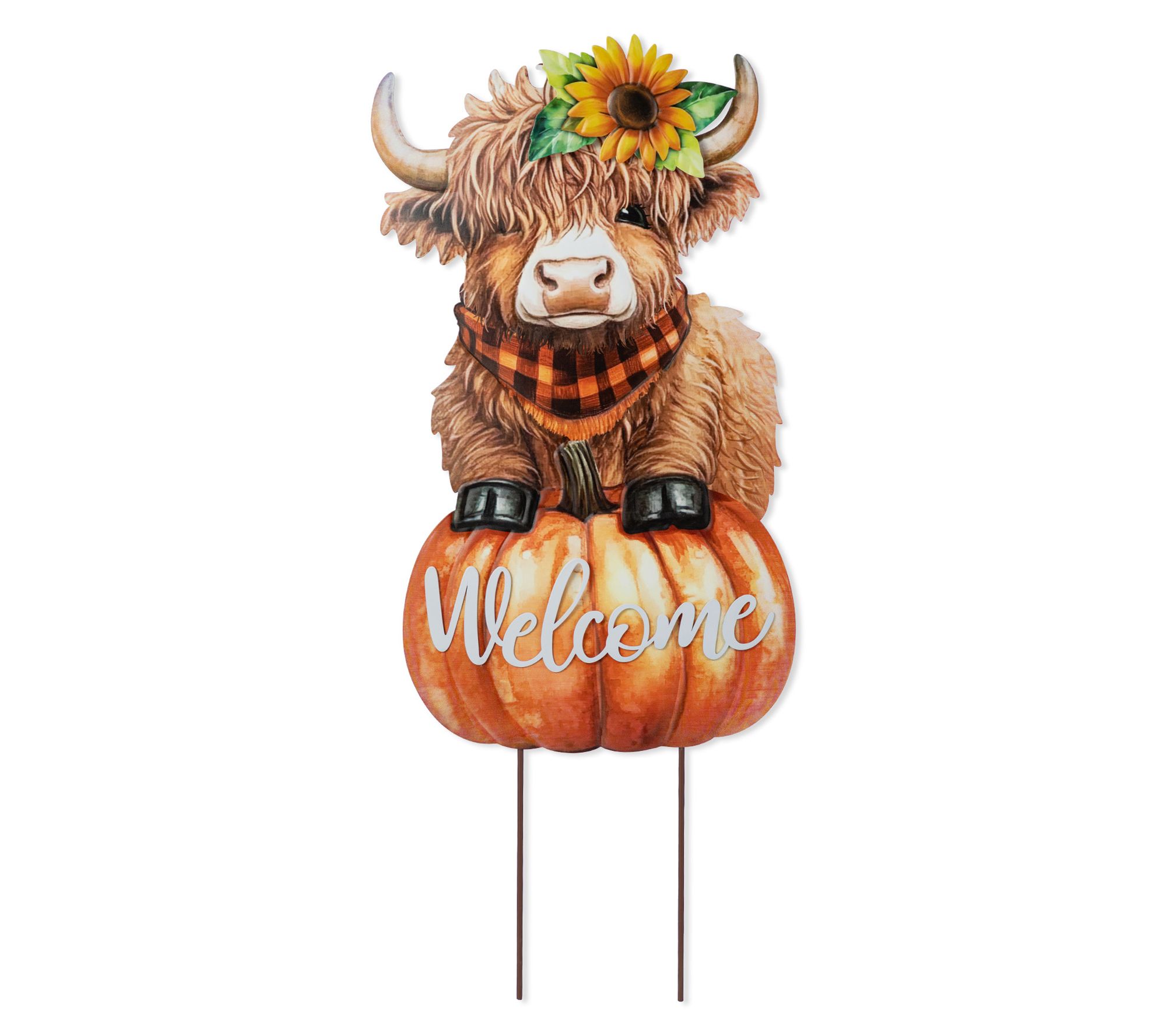 Glitzhome 30"H Fall Harvest Highland Cow WELCOME Garden Stake - QVC.com