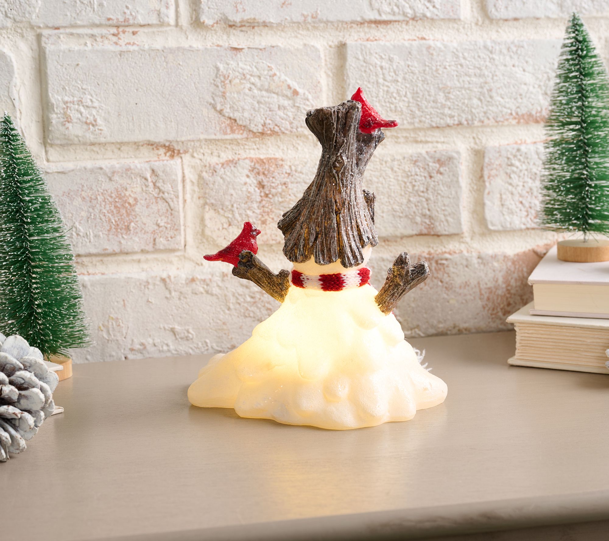 "As Is" 8" Illuminated Melting Snowman with Cardinals by Valerie - QVC.com