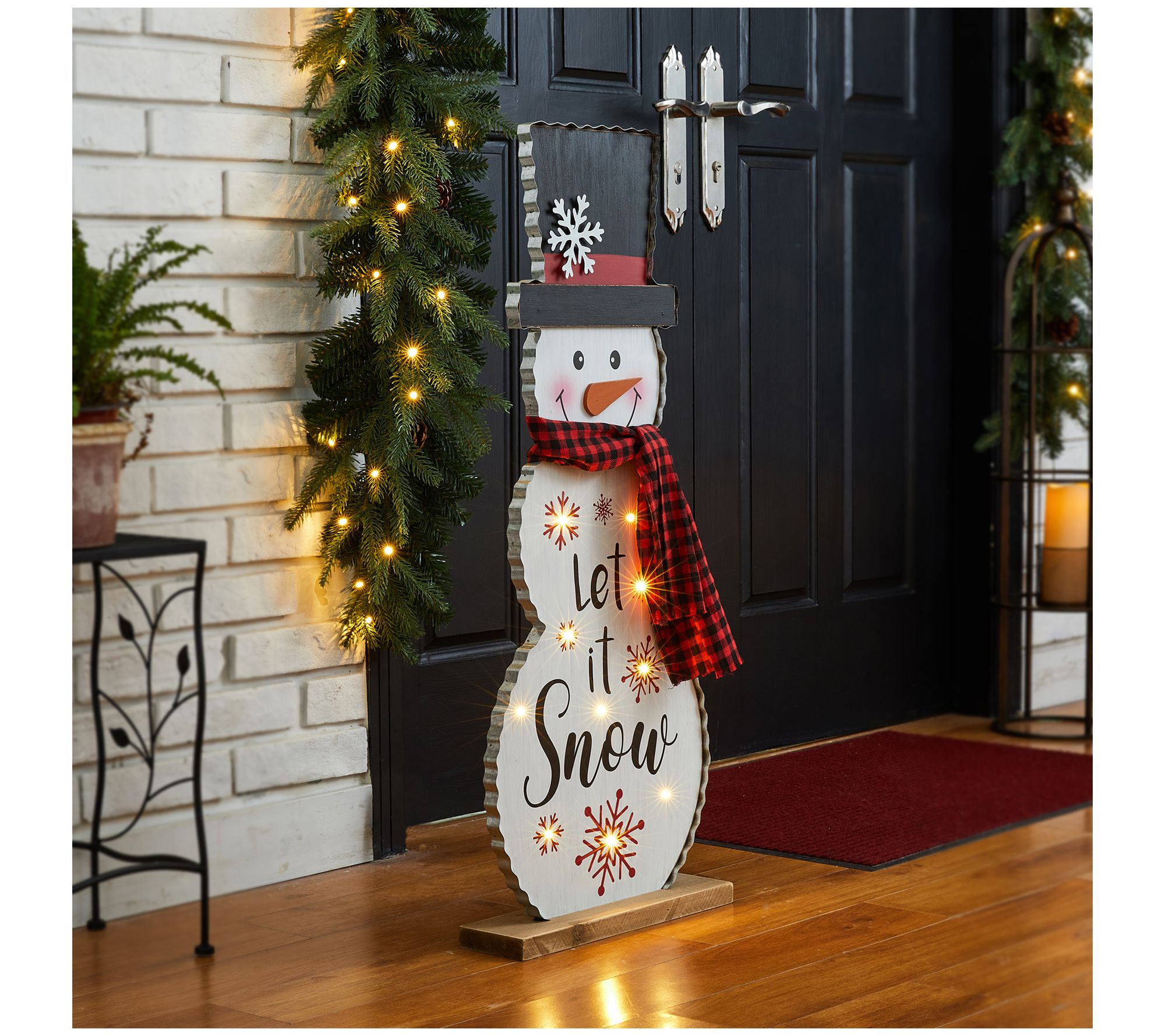 Glitzhome 36" Wooden Christmas Snowman Porch Decor With Light - QVC.com