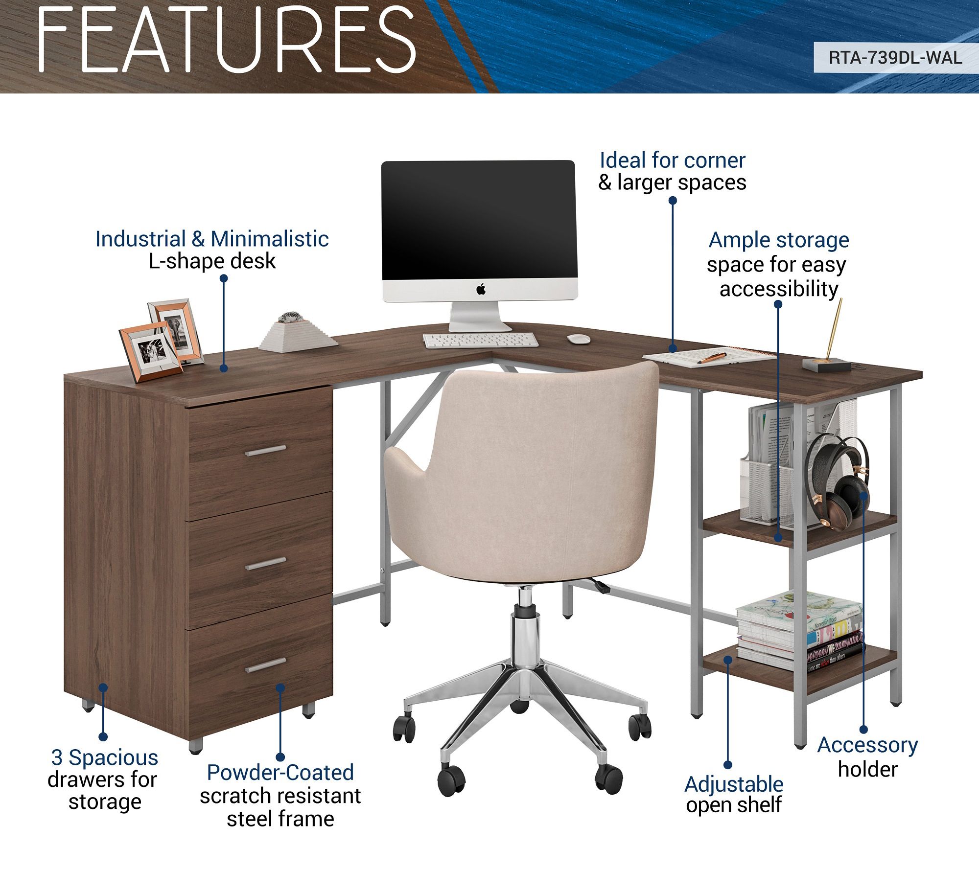 TECHNI MOBILI 59"W L-Shape Home Office Two-Tone Desk - QVC.com