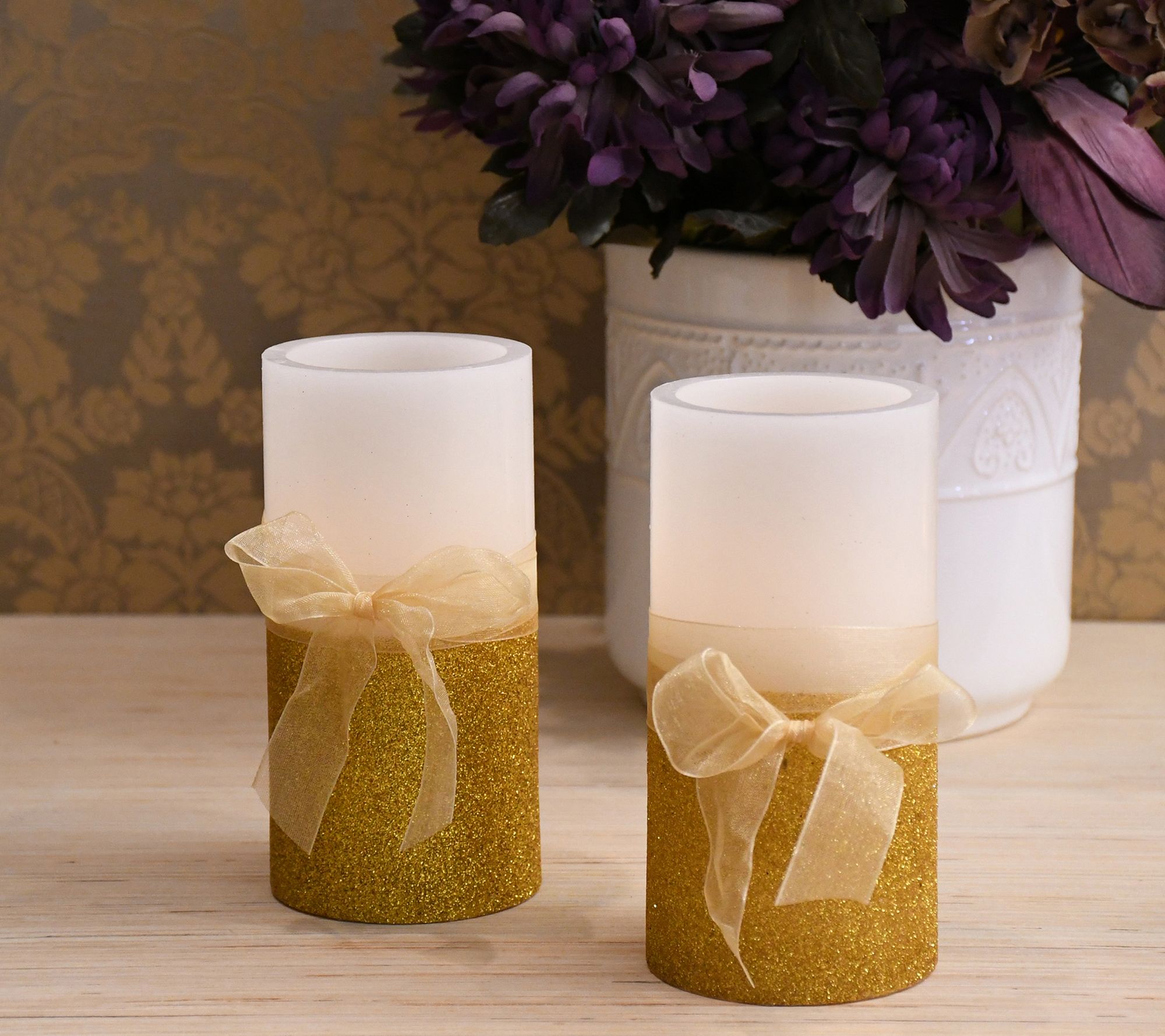 LumaBase 2ct Bow & Berry Battery-Operated Wax LED Candles - QVC.com