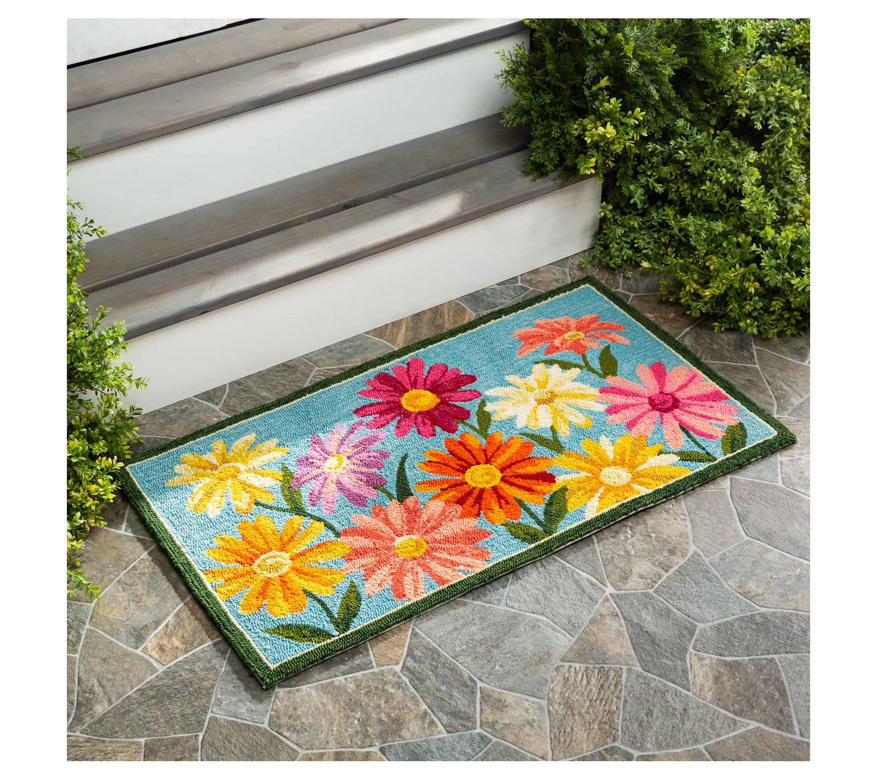 Evergreen 24"x42" Pastel Posies Hooked Polypropylene Rug - QVC.com