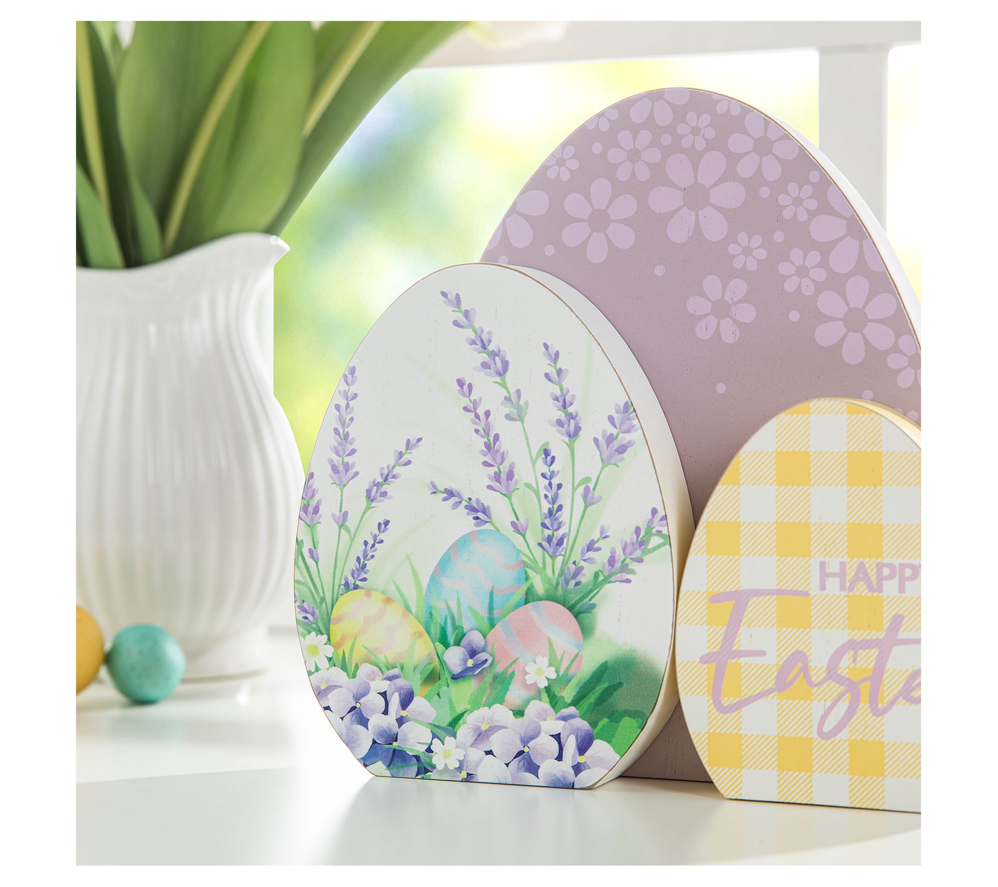 Glitzhome 7.75" Wooden Spring and Easter Eggs Table Decor - QVC.com