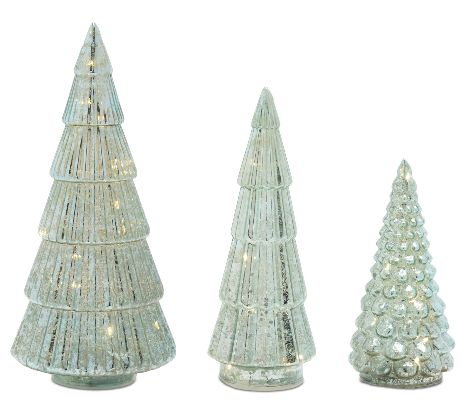 Melrose Green Mercury Glass Tree (Set of 3) - QVC.com