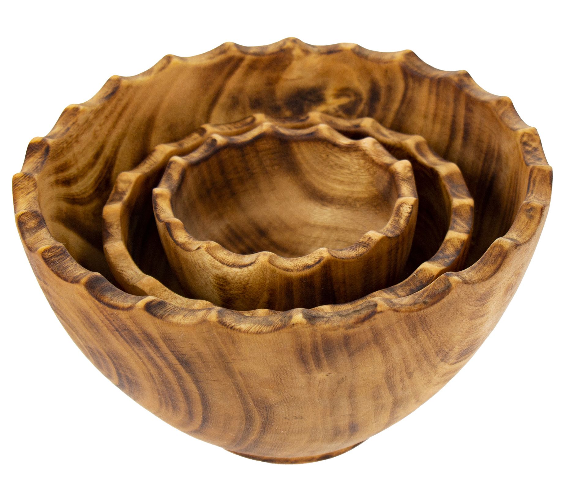 Global Craft Nested Round Scalloped Jacaranda Wood Bowls,Set/3 - QVC.com