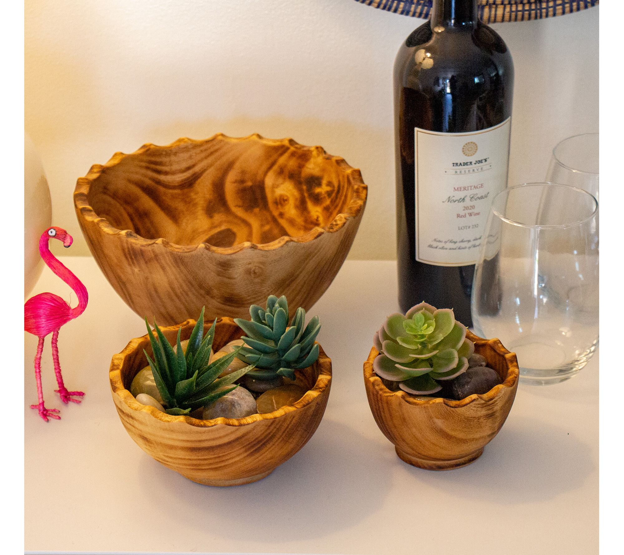 Global Craft Nested Round Scalloped Jacaranda Wood Bowls,Set/3 - QVC.com