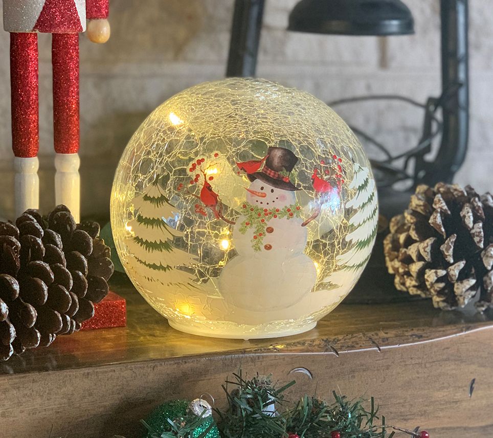 RCS Set of 2 Snowman and Cardinal Crackle Glass LED Globes. - QVC.com