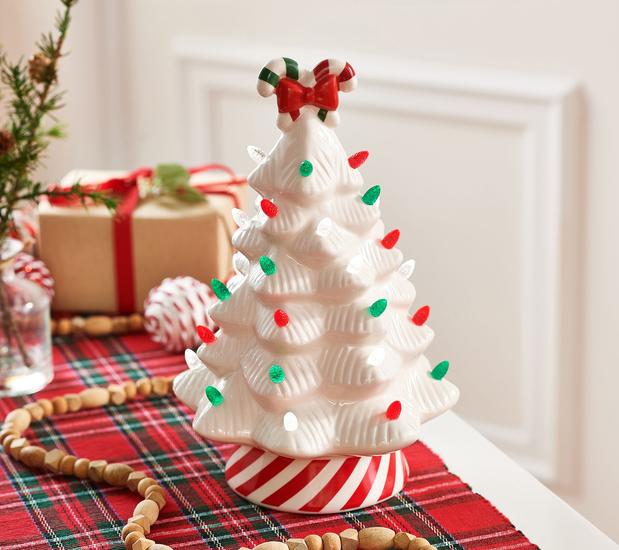 "As Is" Mr. Christmas 12" Illuminated Ceramic Candy Cane Tree - QVC.com