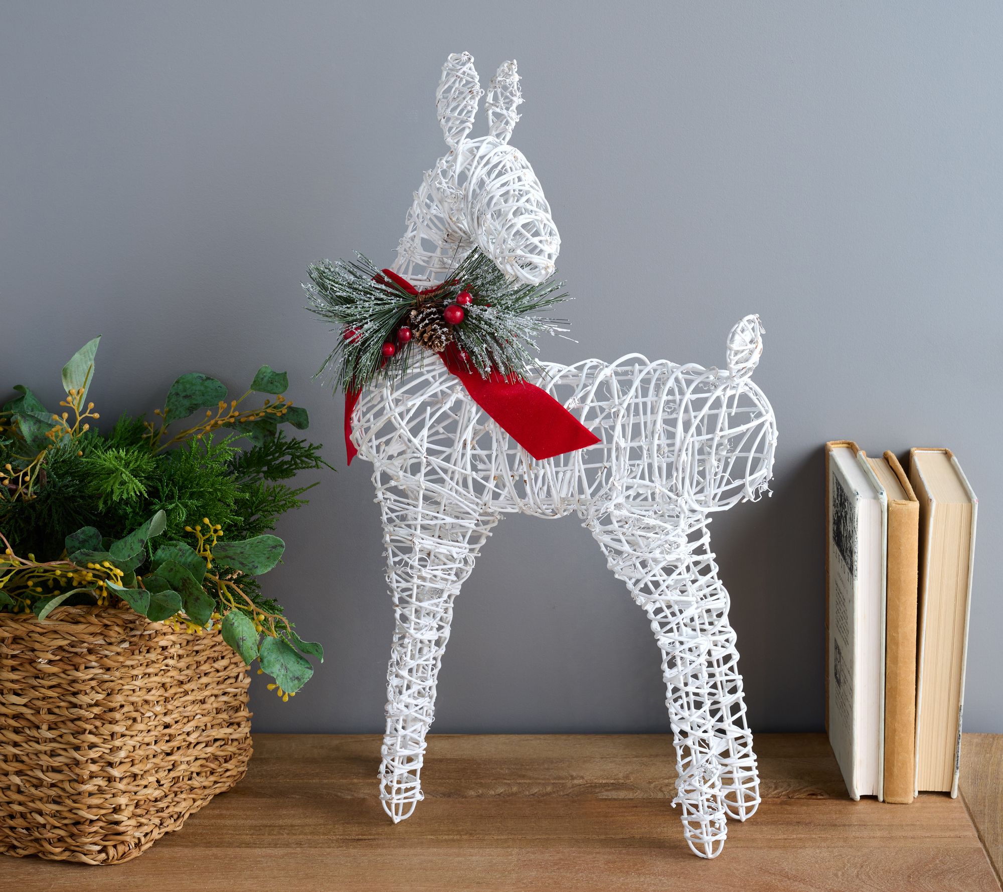 "As Is" 22" Grapevine Deer with Ribbon and Pine Embellishement - QVC.com