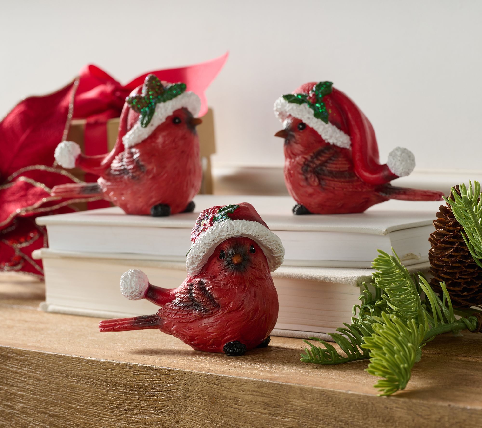 S/3 Cardinal Figures with Santa Hat by Valerie - QVC.com