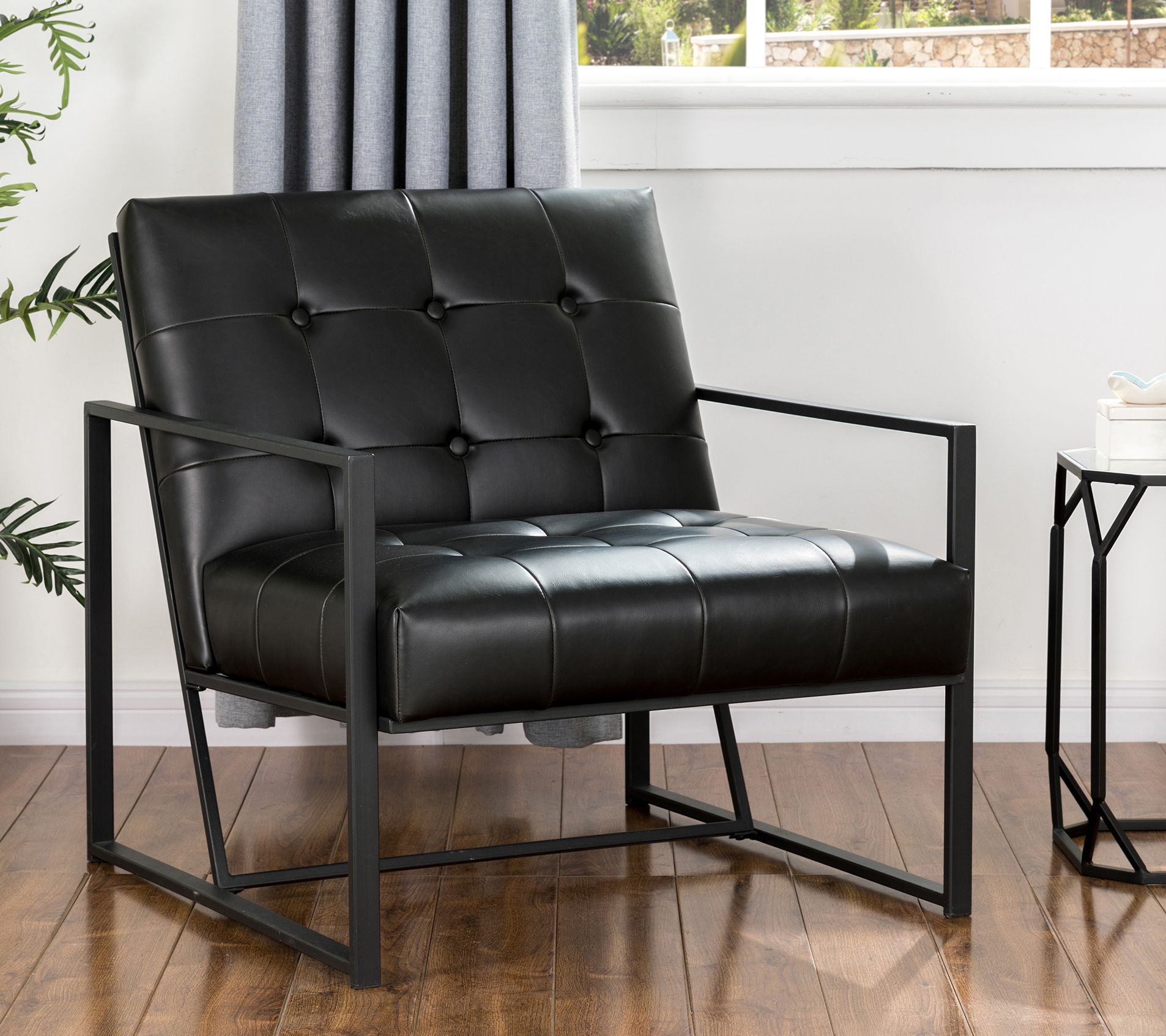 Glitzhome High Style Button Tufted Leatherettecent Chair - QVC.com