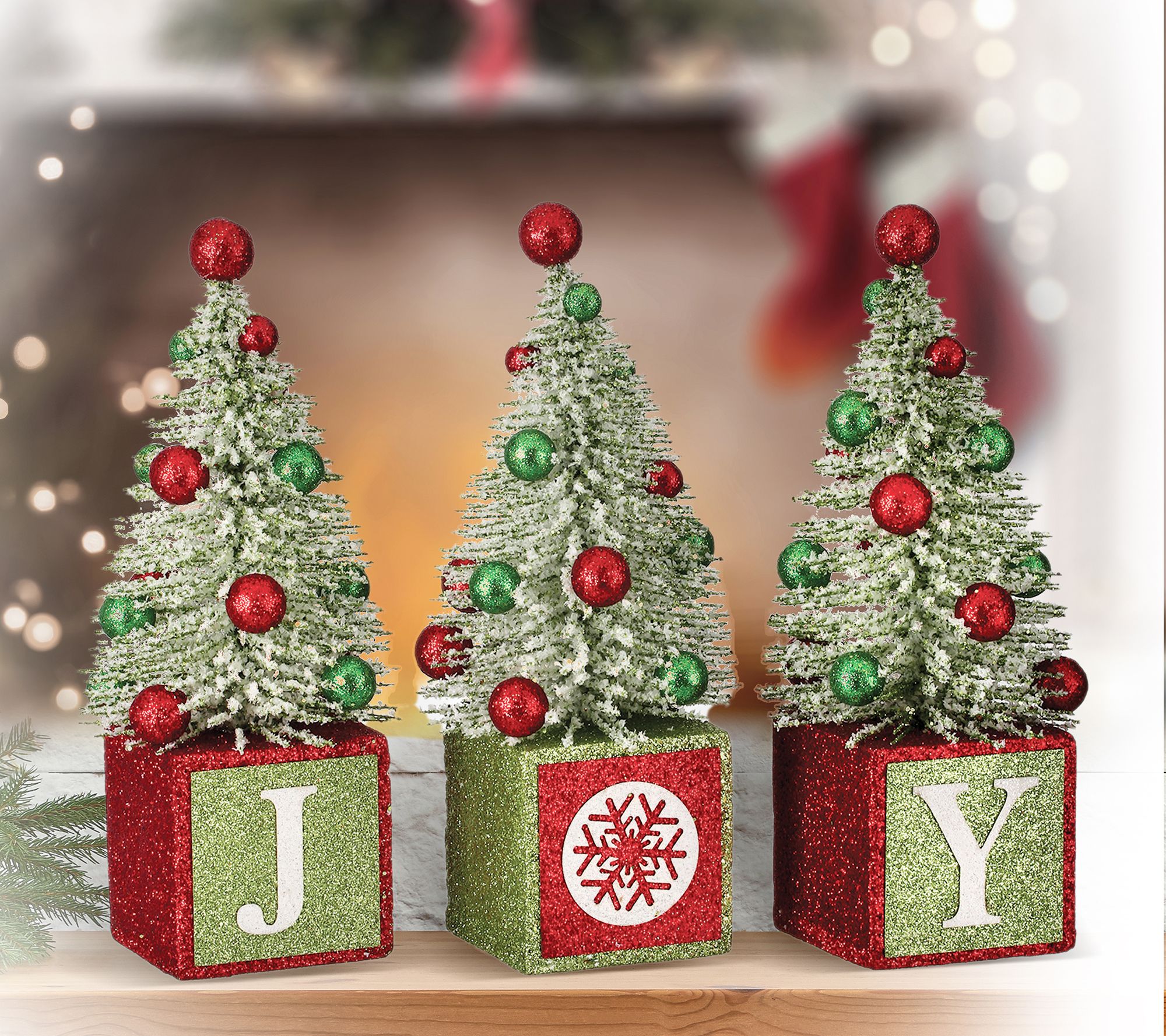 9" Mini Bristle Tree "Joy" Set Of 3 by Valerie - QVC.com