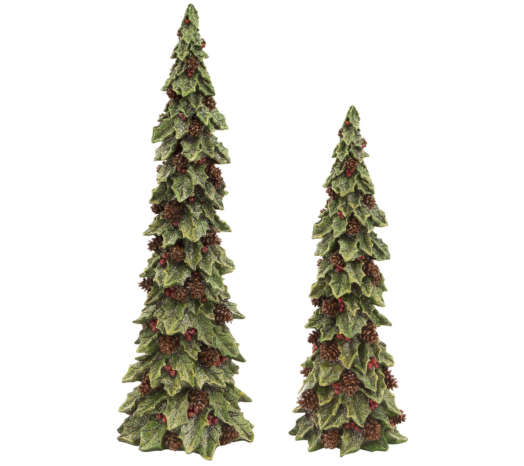 Melrose Holly Leaf Trees w/ Pinecone Accents (Set of 2) - QVC.com