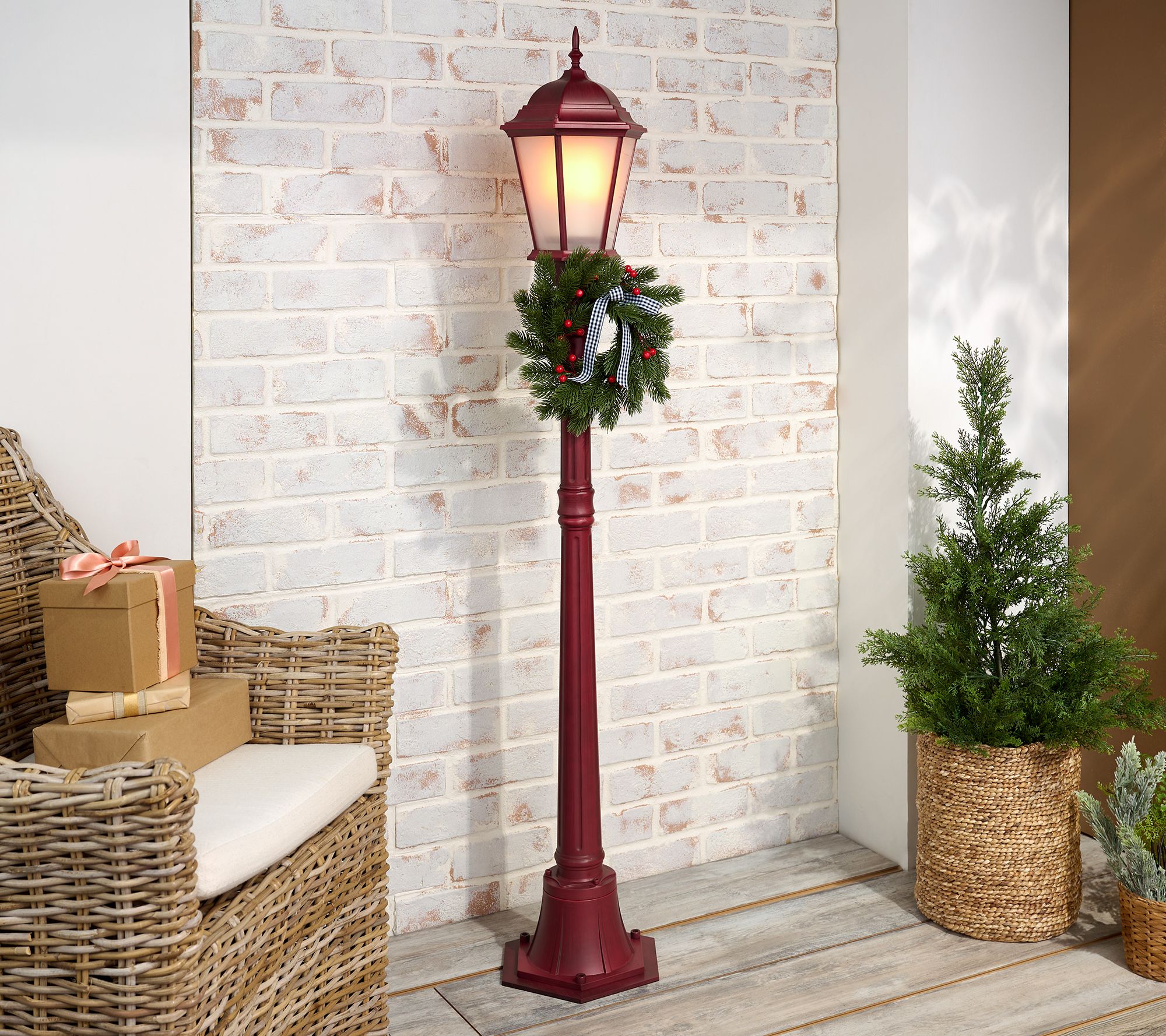 "As Is" Indoor/ Outdoor Adjustable Lamp Post w/ Wreath by Valerie - QVC.com