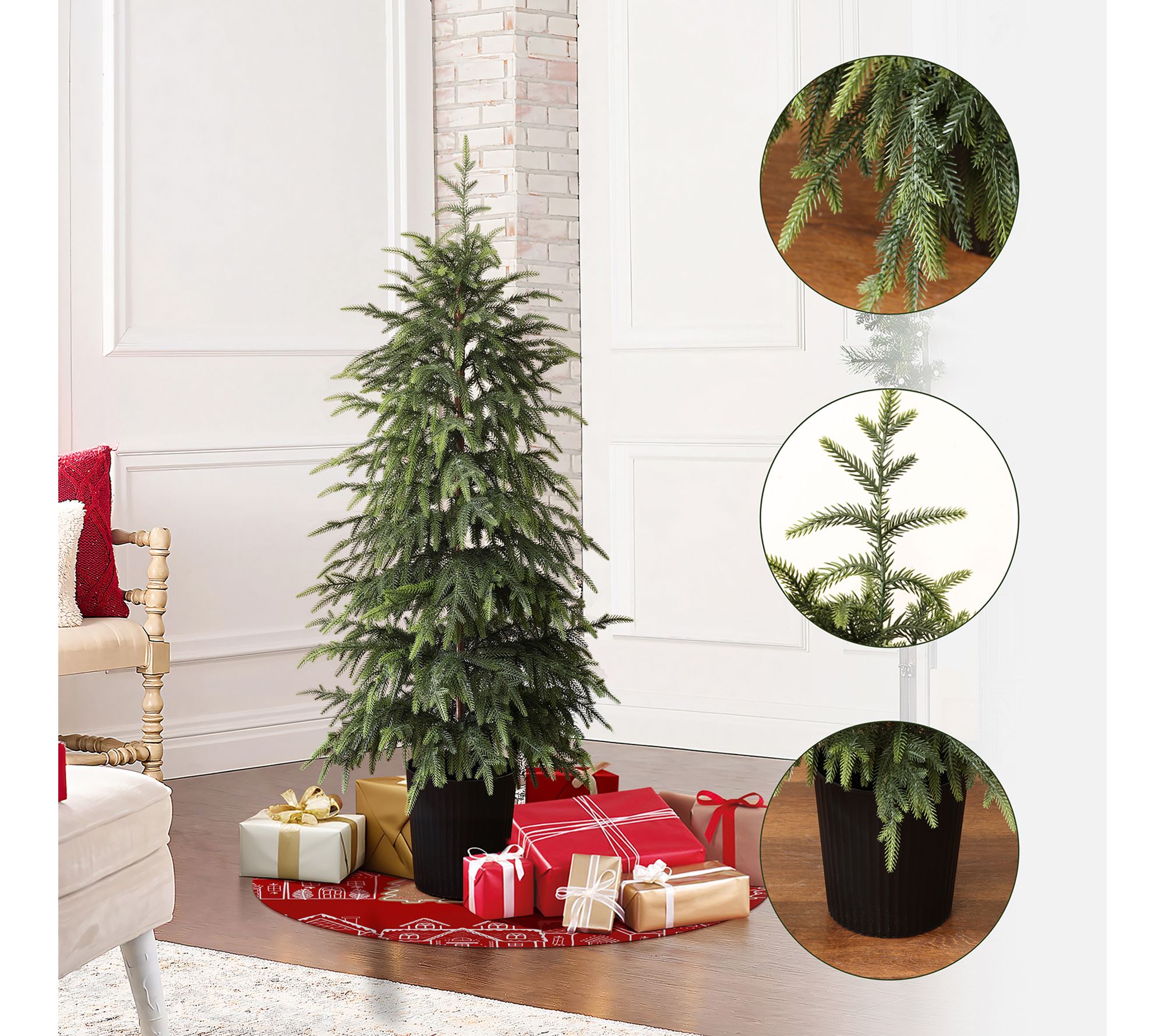 LuxenHome 4ft Artificial Green Branches Xmas Fir Tree Potted - QVC.com